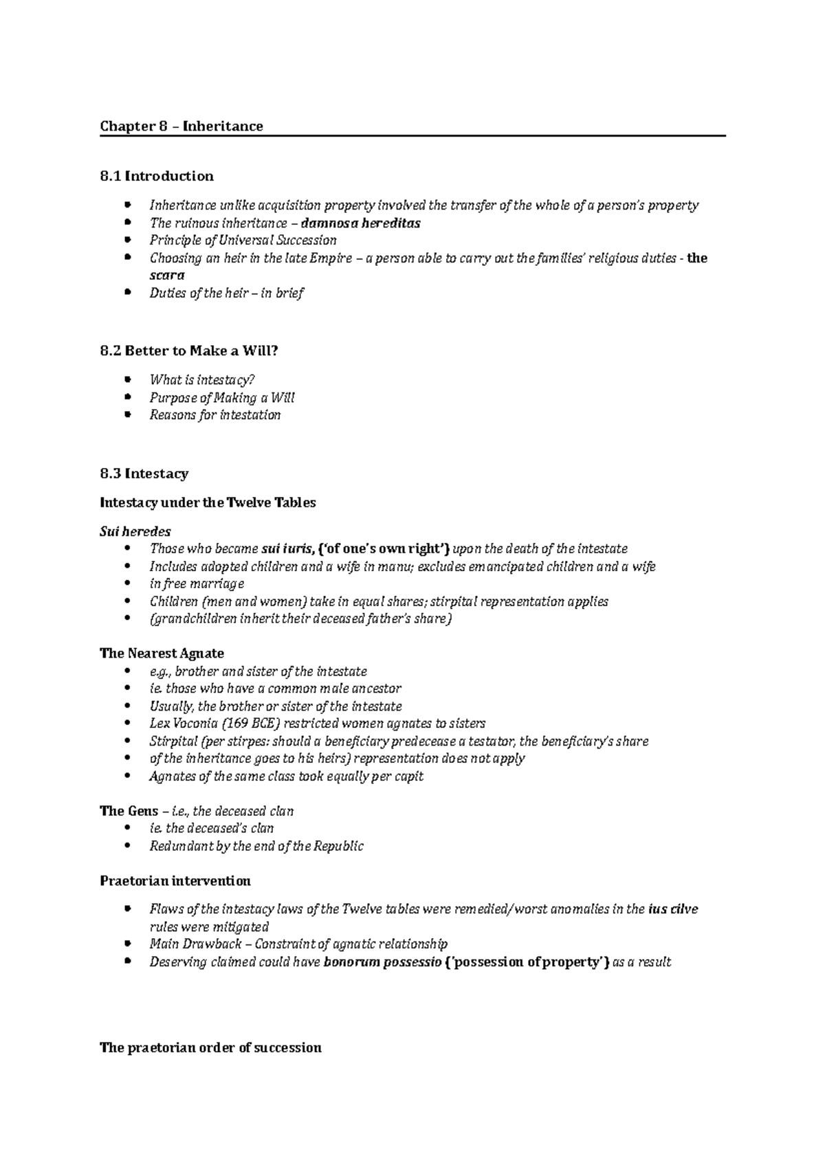 Roman Law - Chapter 8 - Law of Succession - Chapter 8 – Inheritance 8 ...