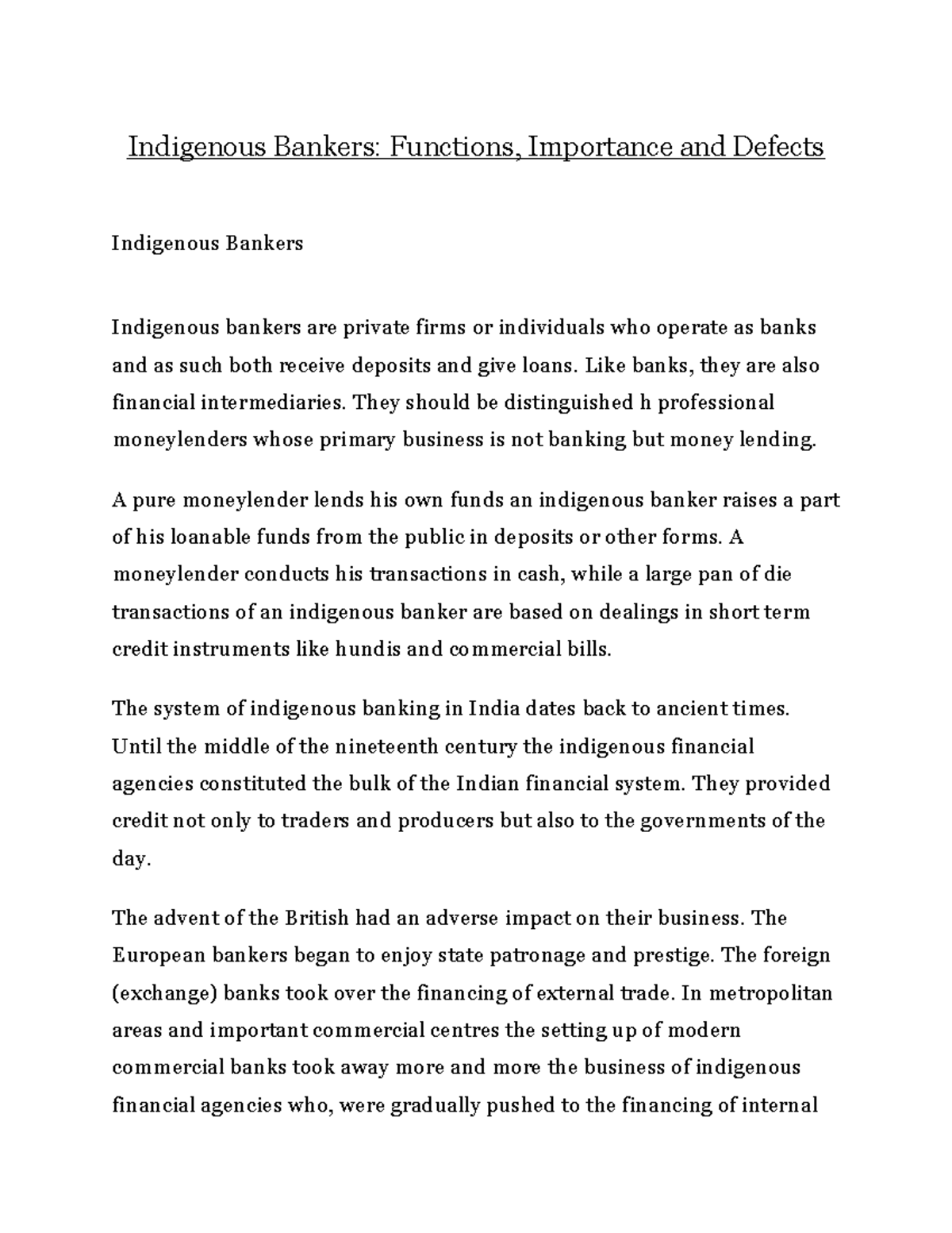 Indigenous Bank Lecture Notes: Functions and Importance in Banking Law ...