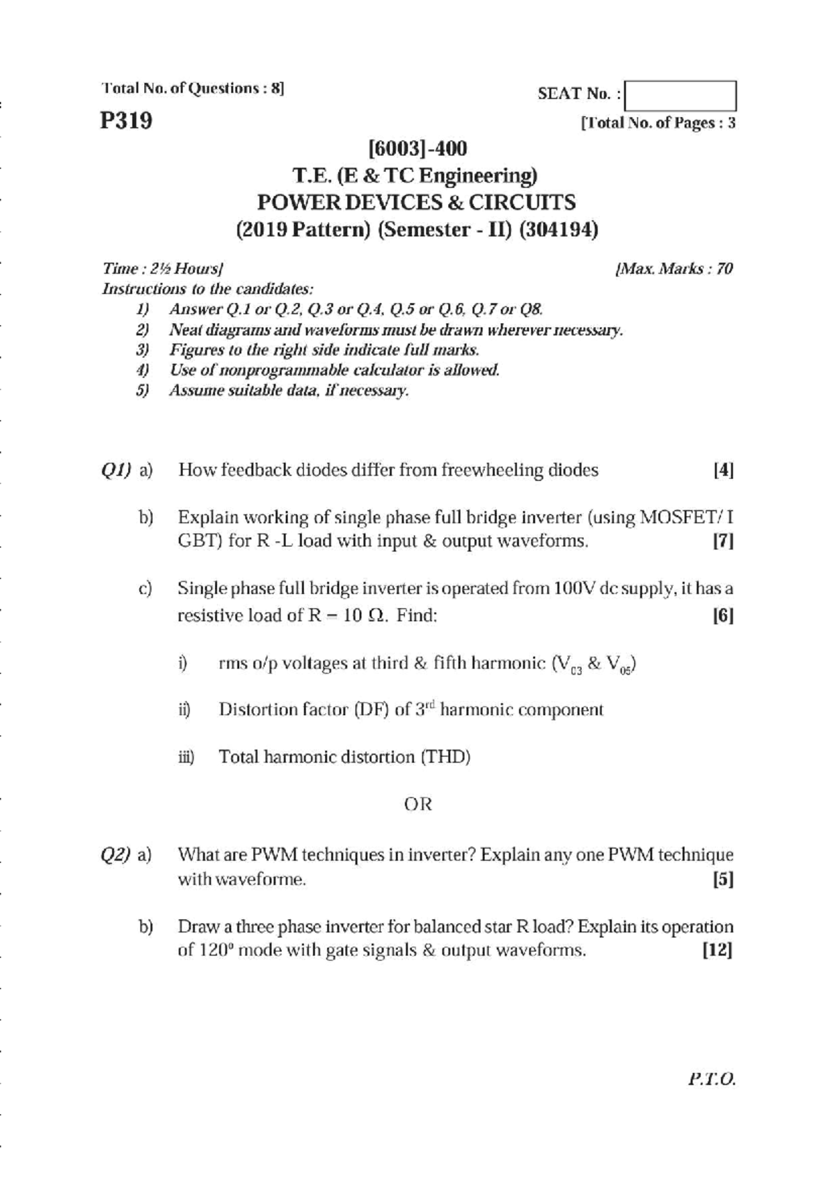 PDC 2023 End Sem Exam Solutions: Diodes, Inverters & SMPS - Studocu