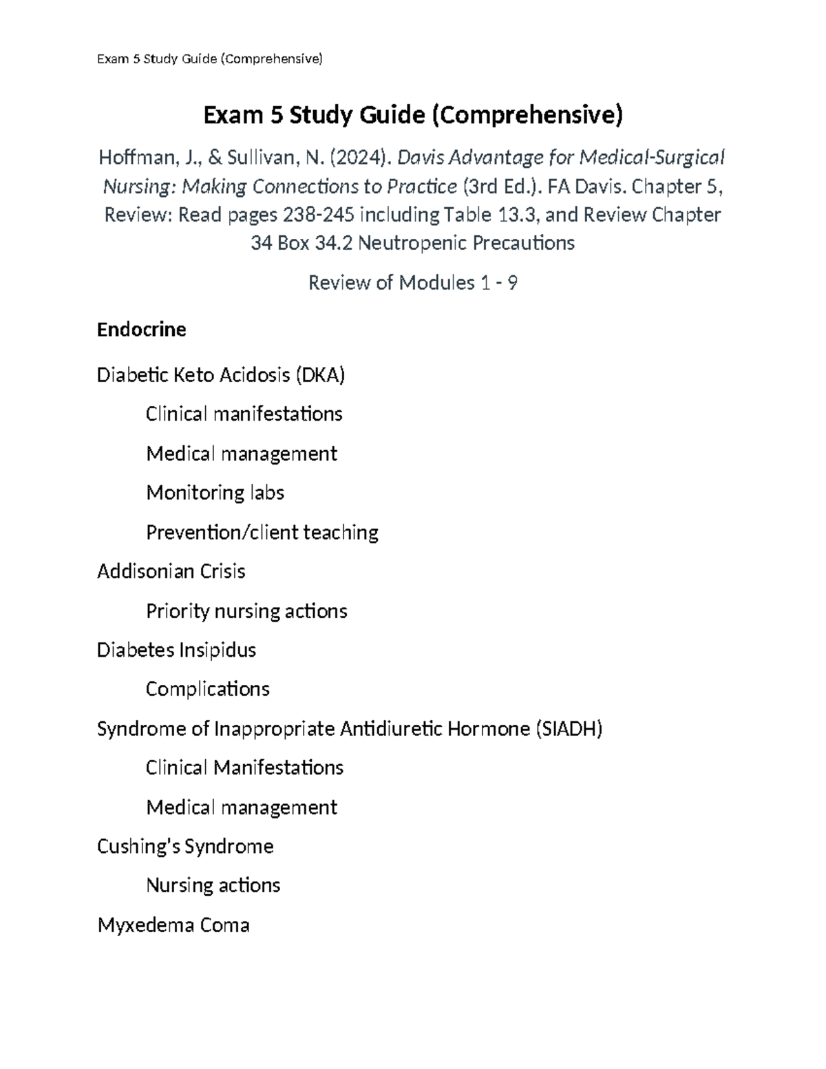 NUR 445 Comprehensive Exam 5 Study Guide with Key Topics & Concepts - Studocu