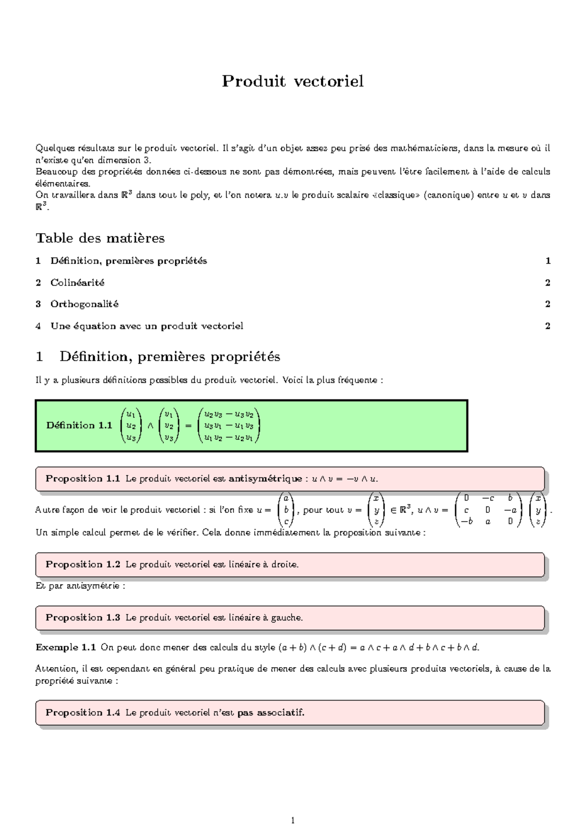 Produit vectoriel - Il s’agit d’un objet assez peu pris ́e des math ...