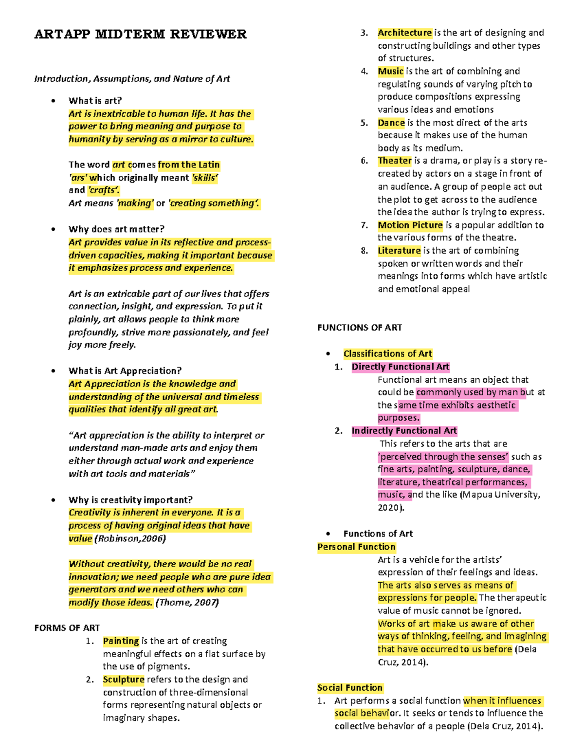 ARTAPP- Midterm- Exam Reviewer: Key Concepts and Forms of Art - Studocu