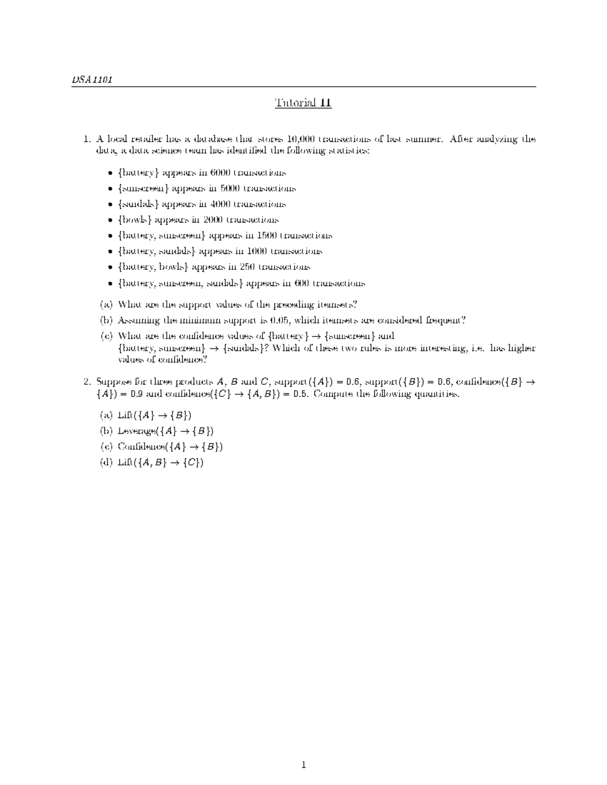 DSA1101 Tutorial 11: Analyzing Retail Transaction Data - Studocu