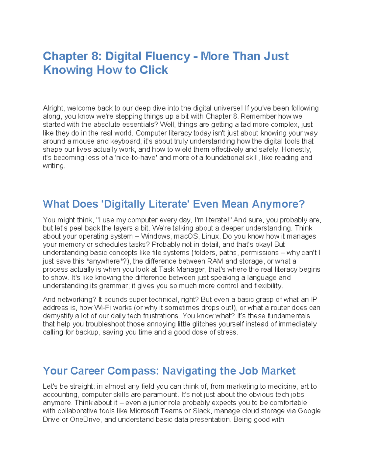 Chapter 8: Mastering Digital Fluency in Computer Literacy - Studocu