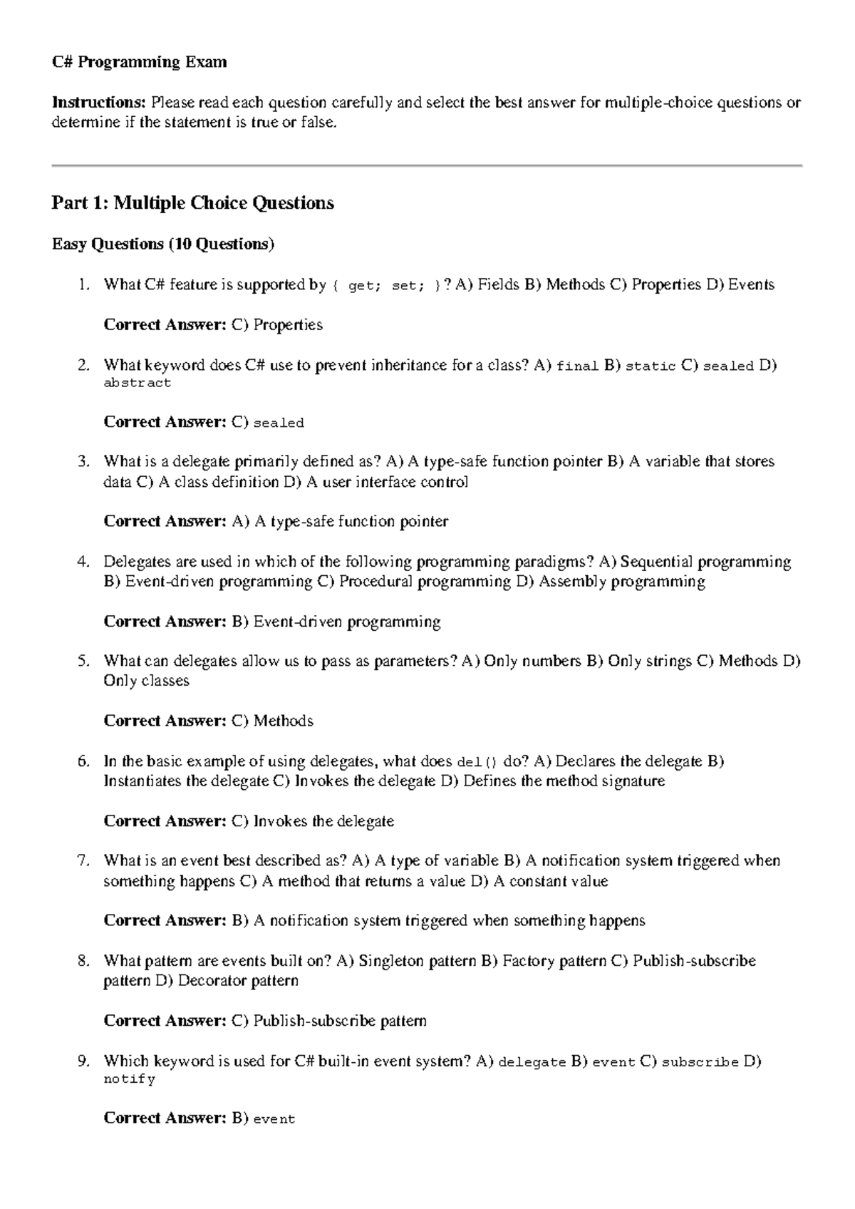 Java OOP Programming Exam Instructions: MCQs & True/False - Studocu