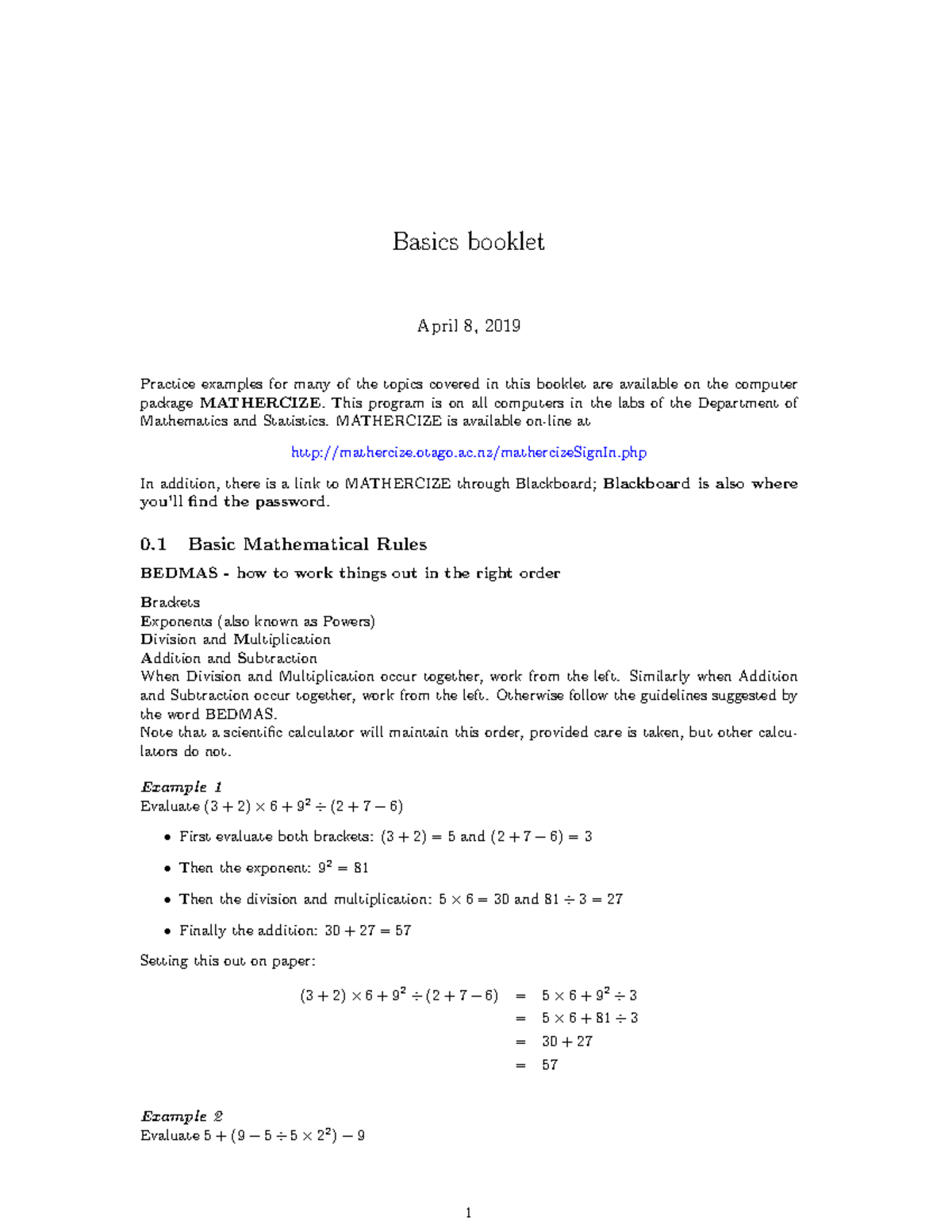 Basics Booklet: Essential Math Concepts and Practice Examples - Studocu