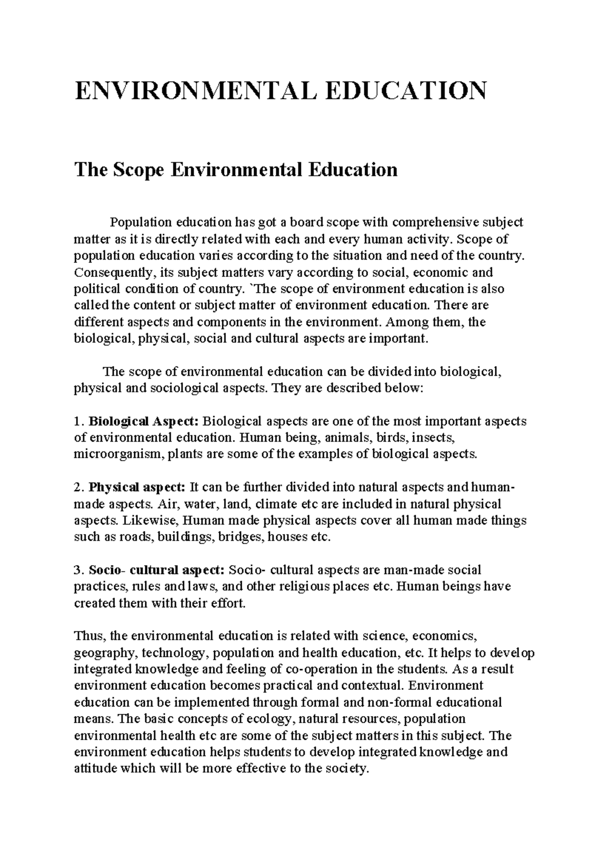Environmental Education: Exploring Its Diverse Scope and Impact - Studocu