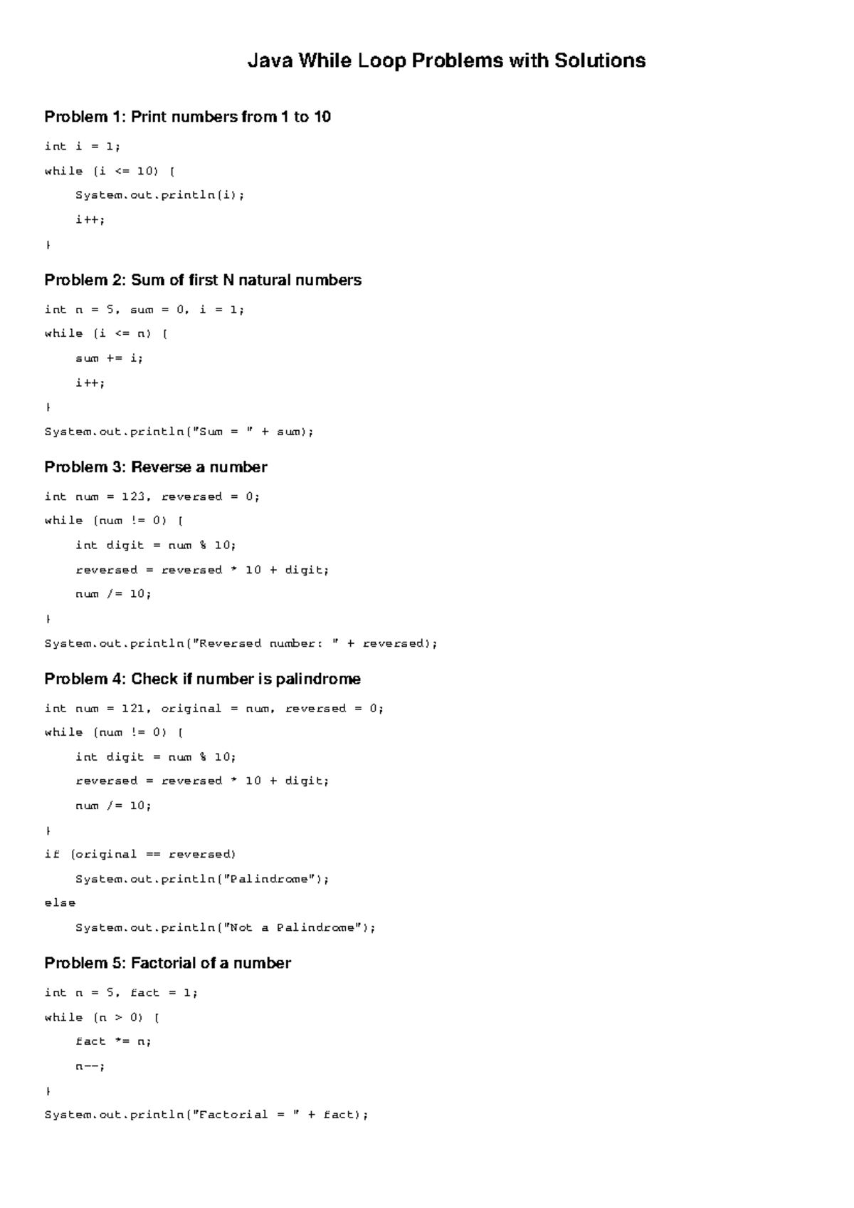 Java While Loop Problems with Solutions (CS101) - Studocu