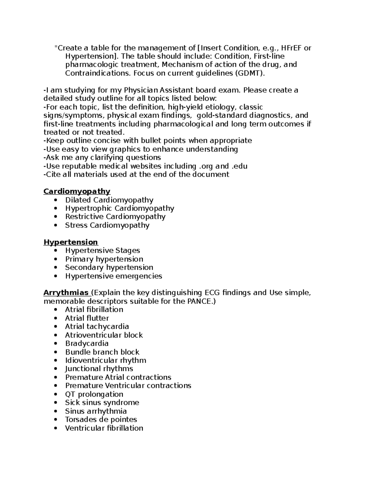 Cardiology Outline for PA Board Exam (PANCE) Study Guide - Studeersnel