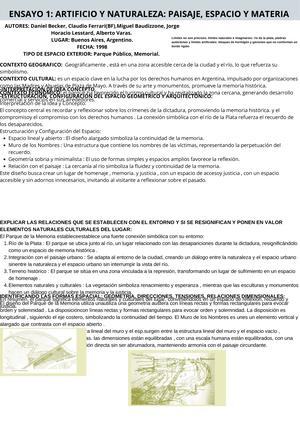 APA 2025 Ensayo 1 Lectura Vivencial - ARTIFICIO Y NATURALEZA: PAISAJE, ESPACIO Y MATERIA LECTURA ...