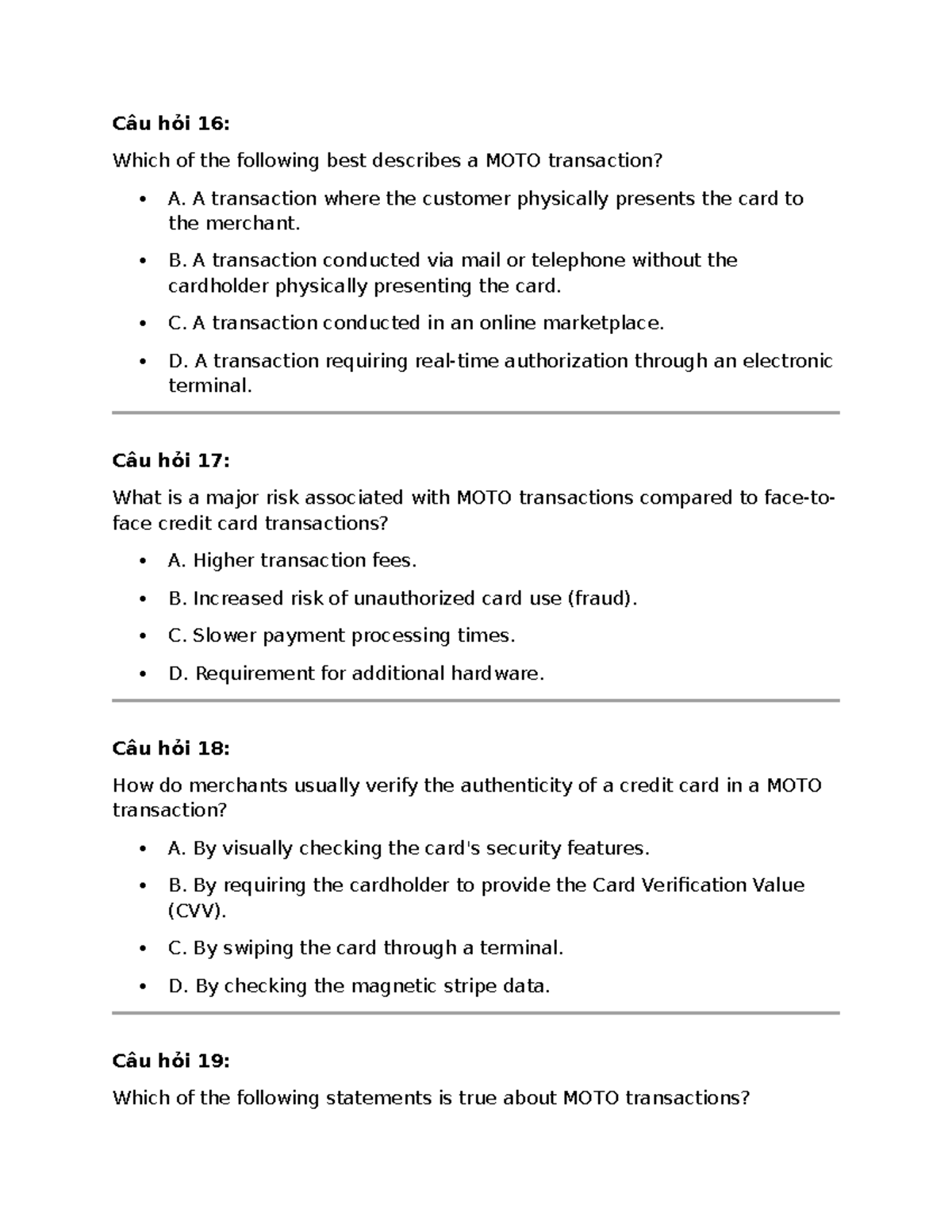 MOTO Transaction Risks & Verification: Chapter 4 Q&A Guide - Studocu