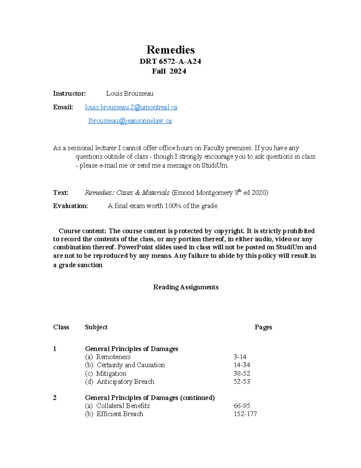 Syllabus DRT 6572 Fall 2024 - Remedies DRT 6572-A-A Fall 2024 ...