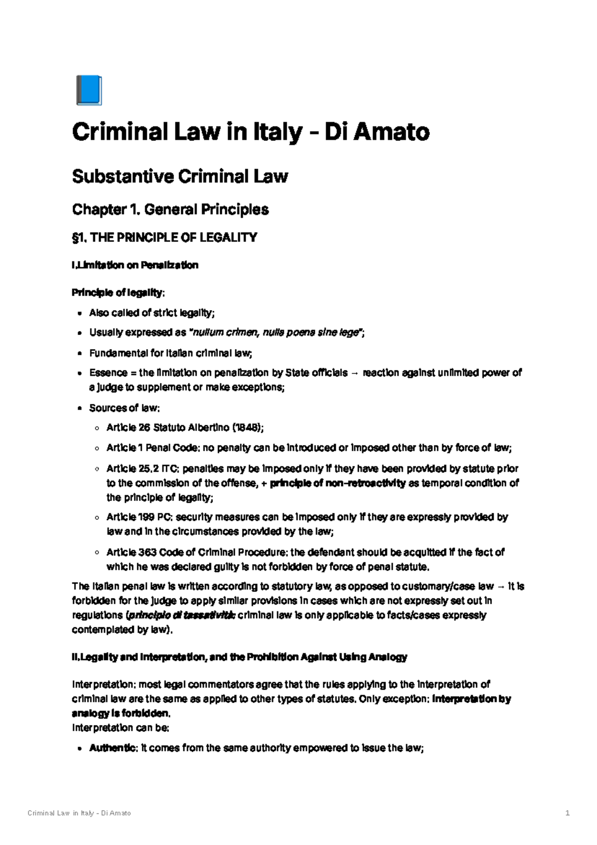 Criminal law in italy - riassunto testo Di Amato - Fucito - 📘 Criminal ...