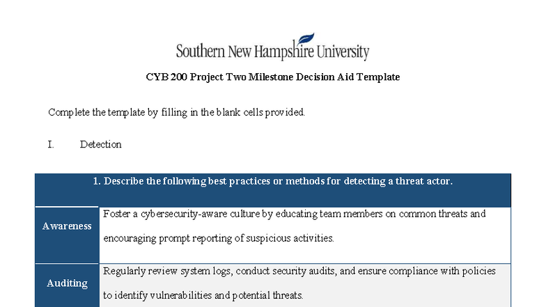 CYB 200 Project Two Milestone: Threat Detection and Response Strategies ...