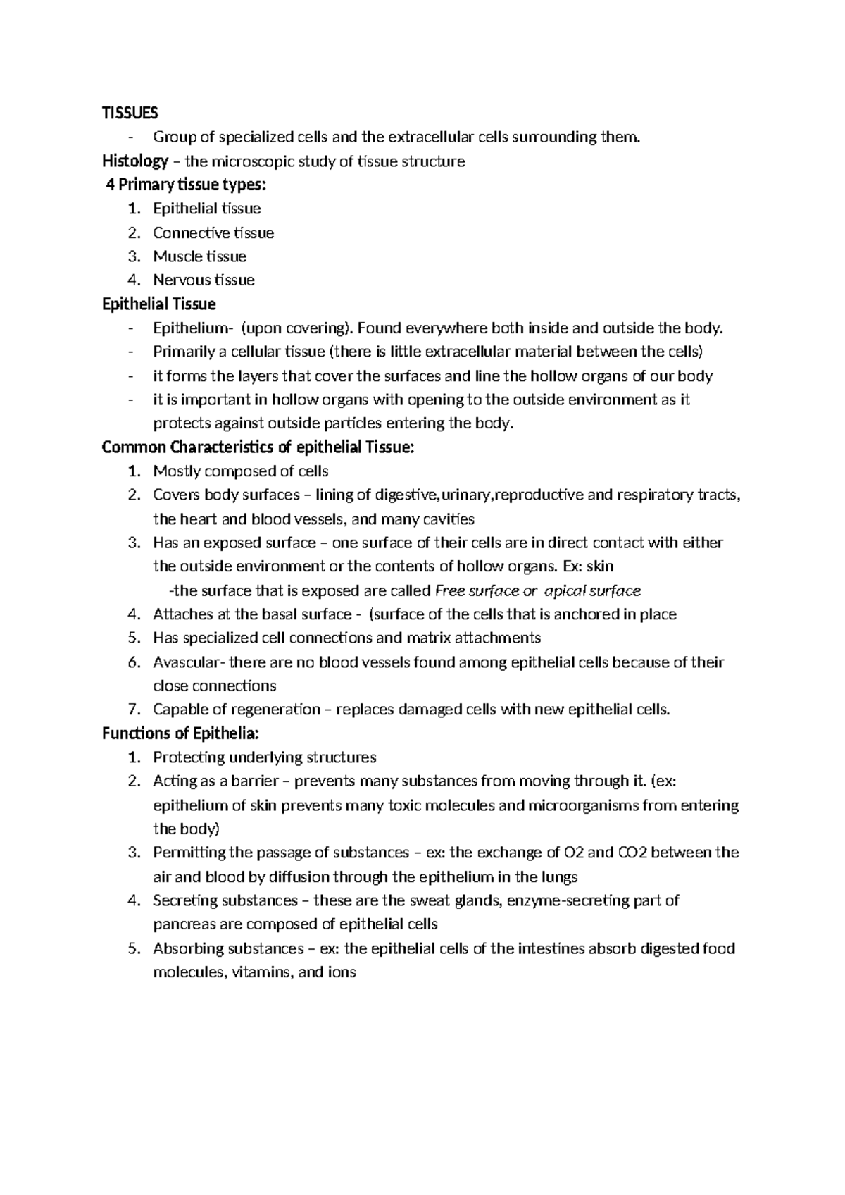 Tissues Overview: Types, Functions, and Repair - ANAPHY - Studocu