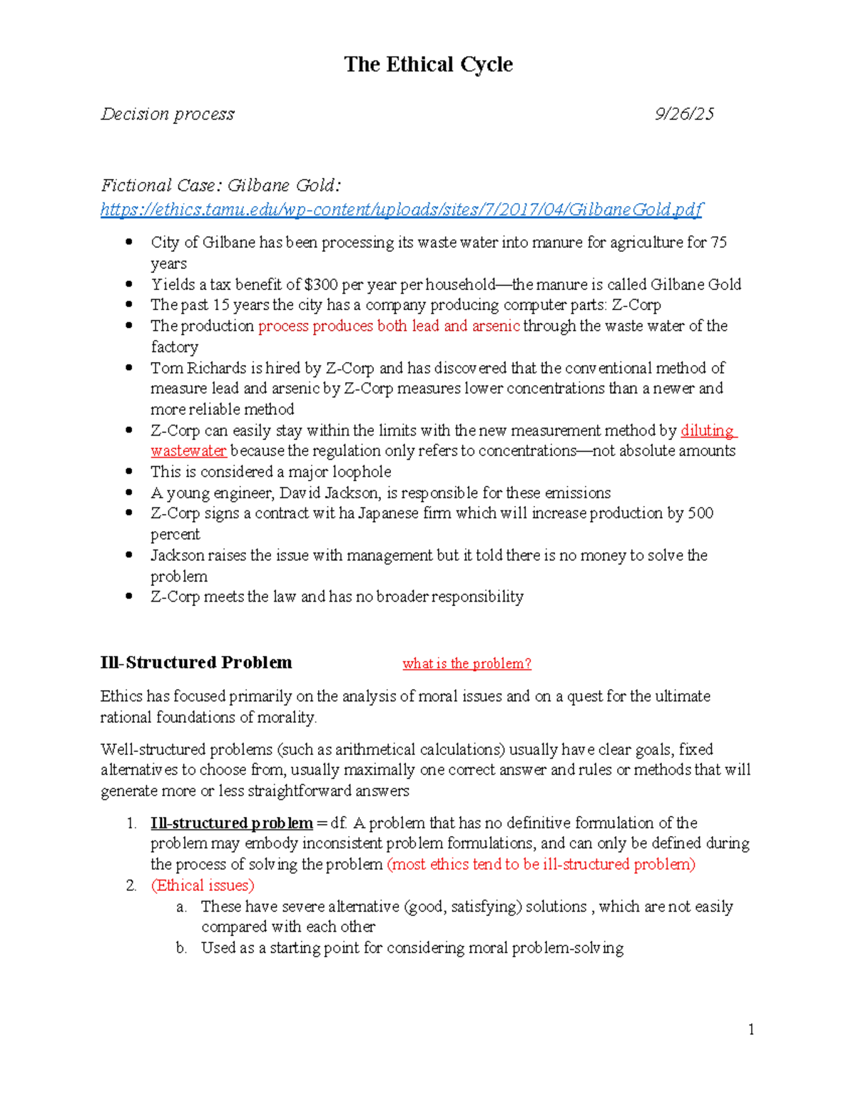 Ethical Cycle: Analyzing Moral Issues in Gilbane Gold Case Study - Studocu