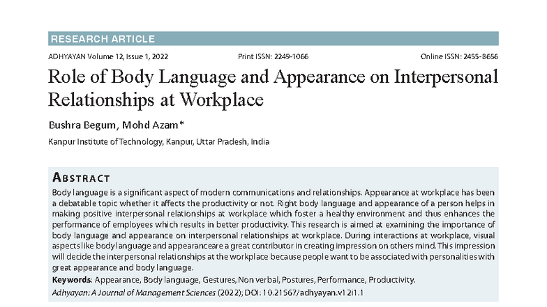 Role of Body Language & Appearance in Workplace Relationships ...