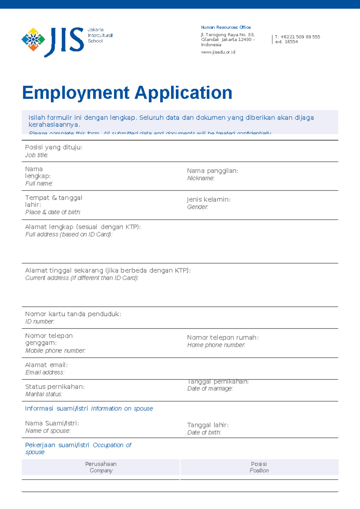 HR Employment Application Form 2023 - JIS - Studocu