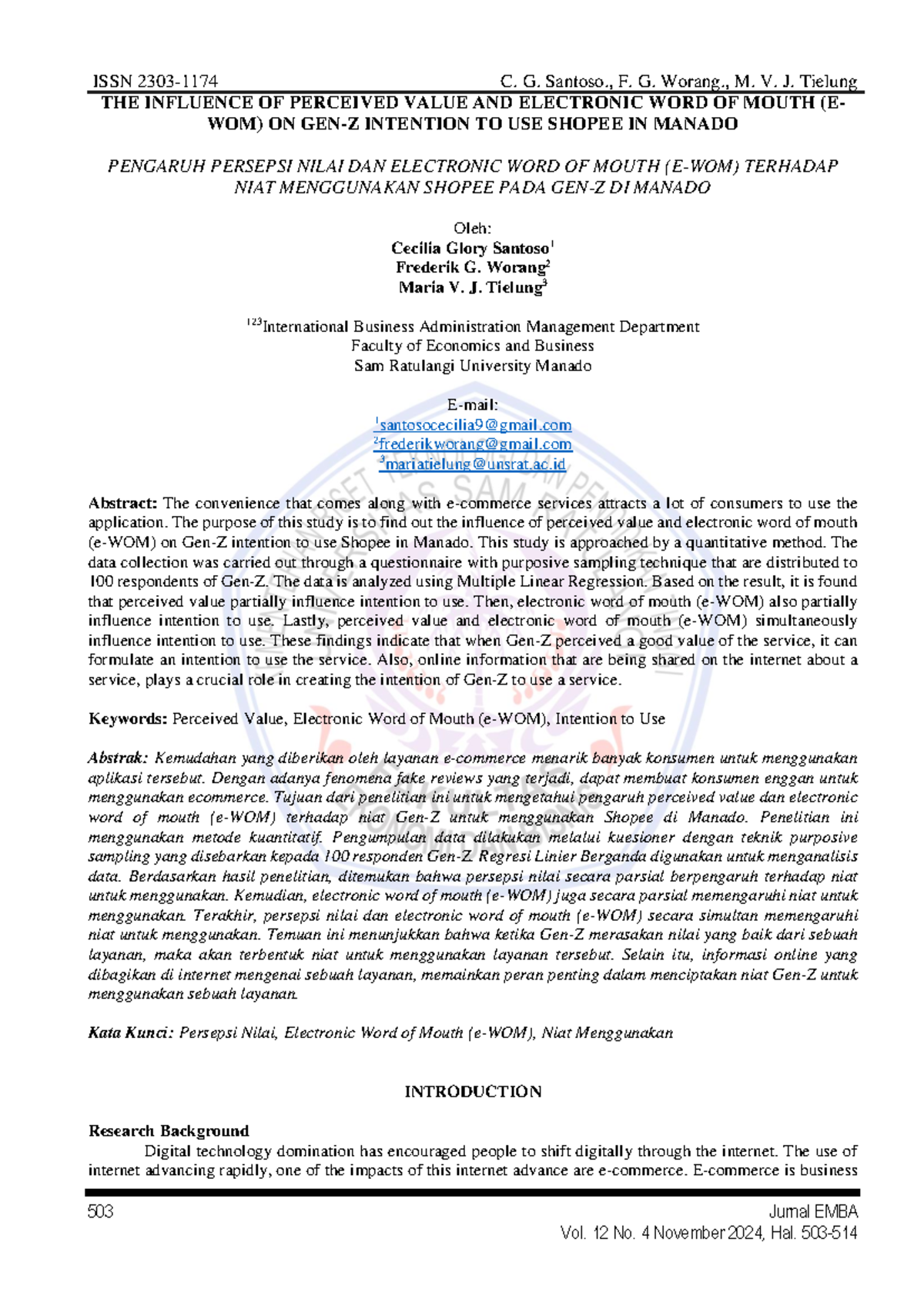 The Influence of Perceived Value and eWOM on Shopee Usage Intention in ...