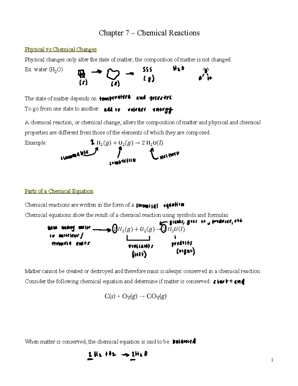 Chemistry - N?A - Chapter 7 – Chemical Reactions Physical vs Chemical ...