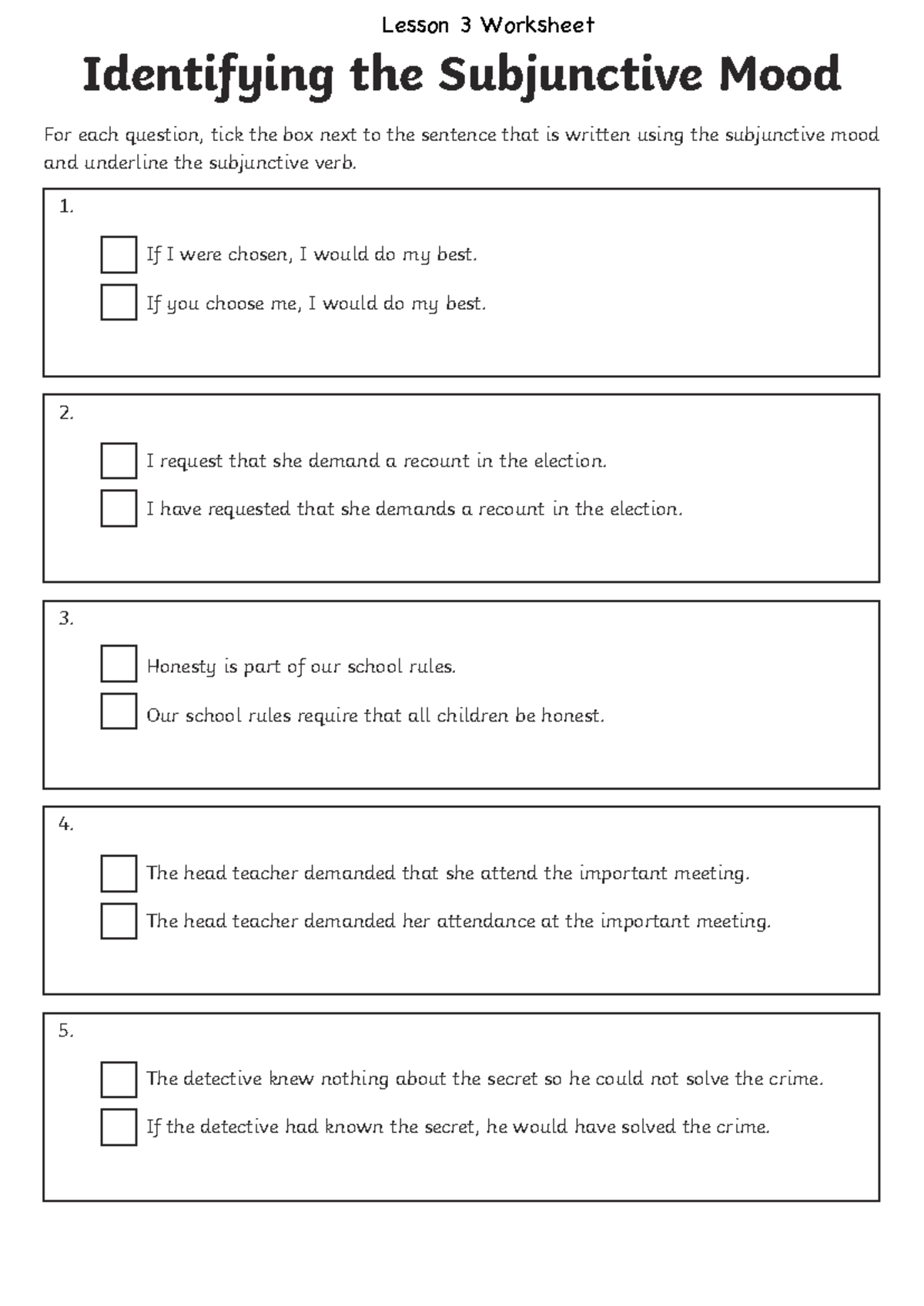 EAL C2 L3 Subjunctive Mood Identification Worksheet - Studocu
