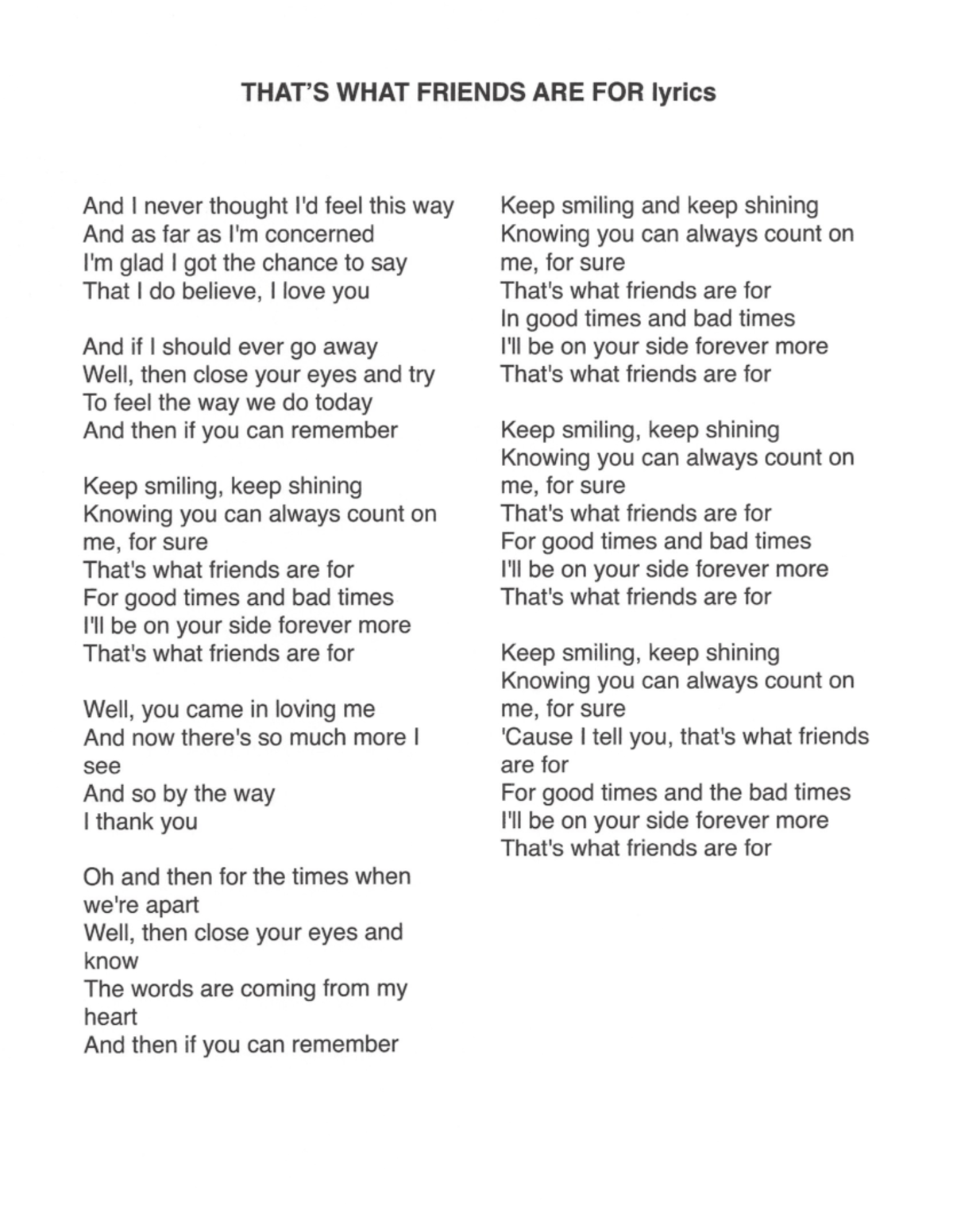 Lyrics Analysis: "What Friends Are For" - A Reflection on Friendship ...