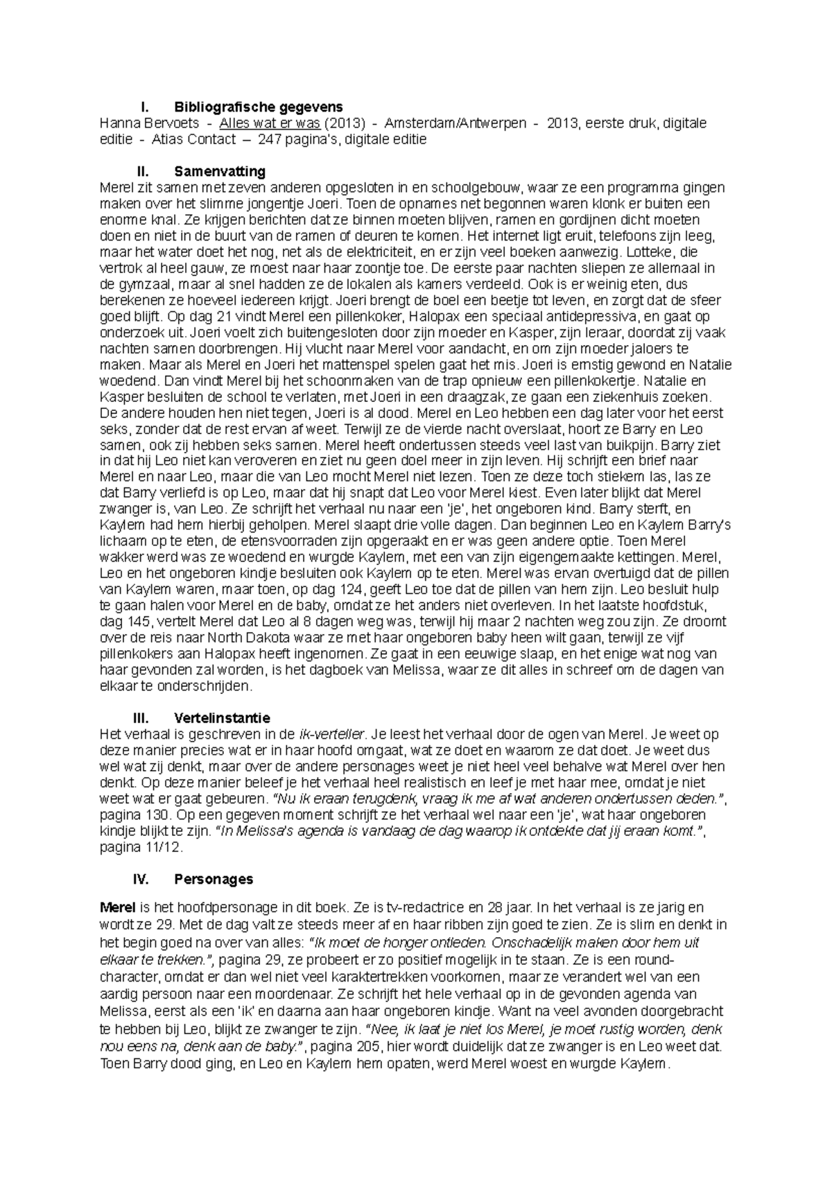 Boekverslag 'Alles wat er was' van Hanna Bervoets (2013) - Studeersnel