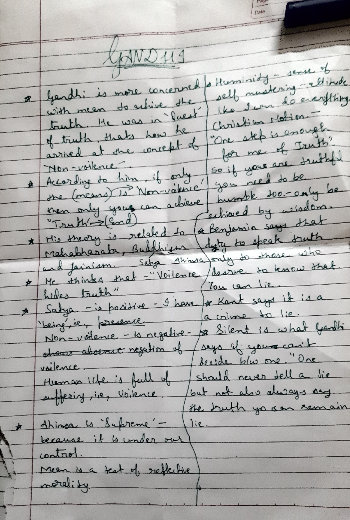 Short notes philosophy - Pay Date GANDLIN Huminity sense of Gendhi is ...