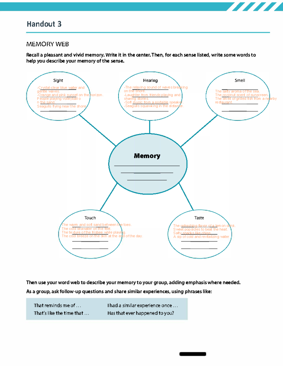 Unit 12 act 3 - handout - Handout 3 MEMORYWEB Recall a pleasant and ...