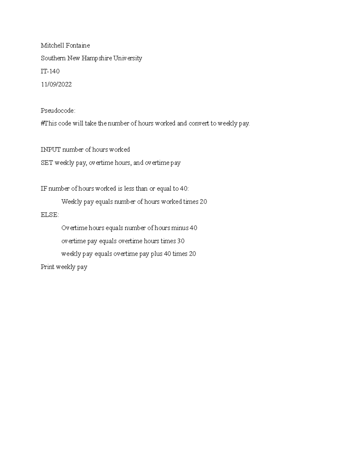 IT-140 module 3-3 Pseudocode flowchart - Mitchell Fontaine Southern New Hampshire University IT ...