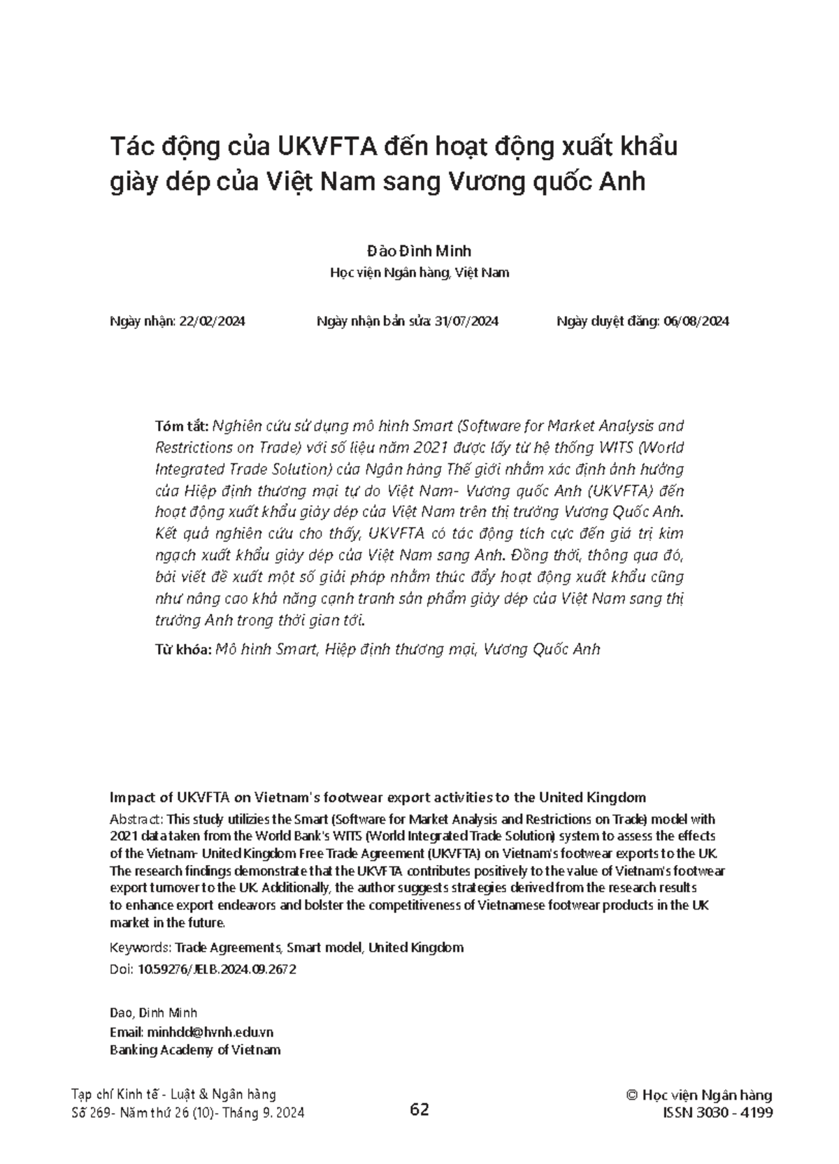 Tác động của UKVFTA đến xuất khẩu giày dép Việt Nam sang Anh - Nghiên ...