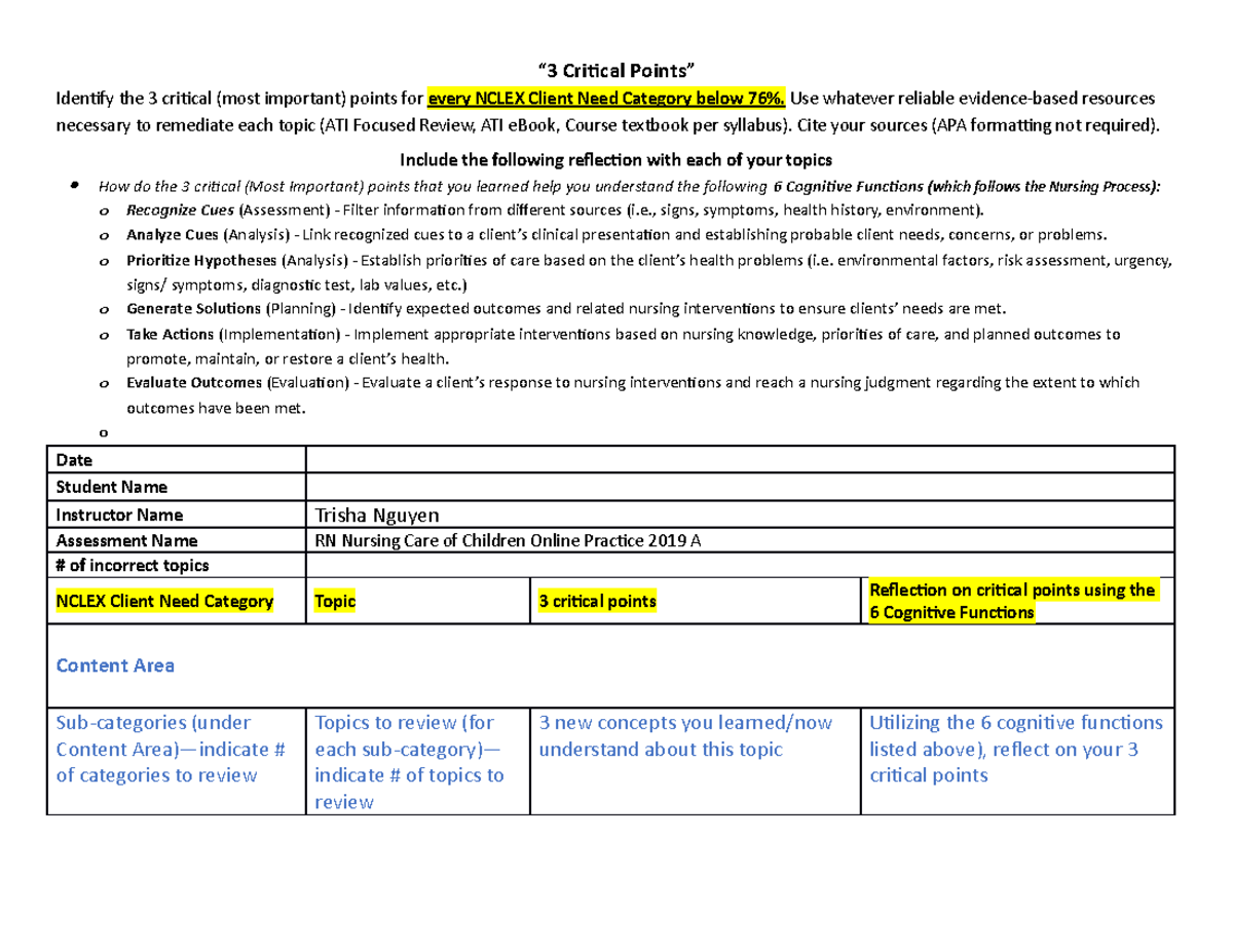 ATI Remediation: 3 Critical Points for NCLEX Client Needs - Studocu