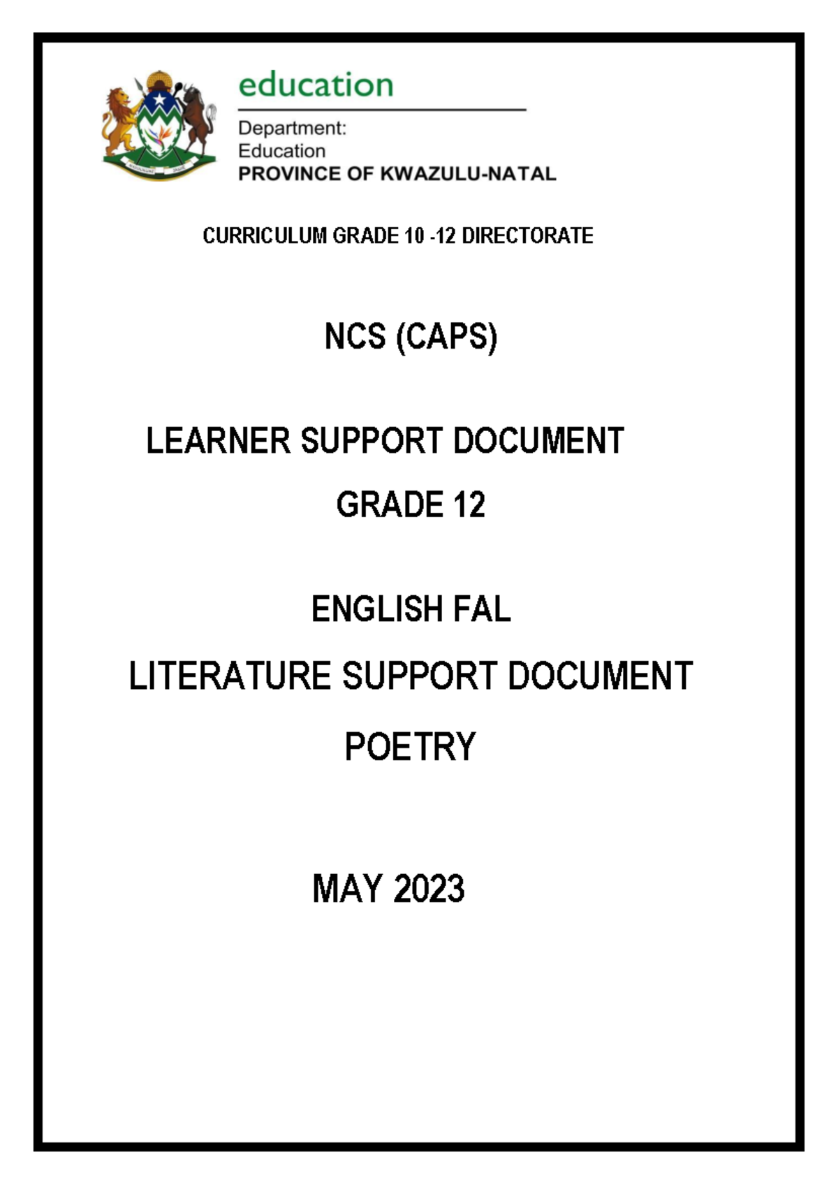 KZN English FAL Grade 12 Poetry Question Bank - May 2023 - Studocu