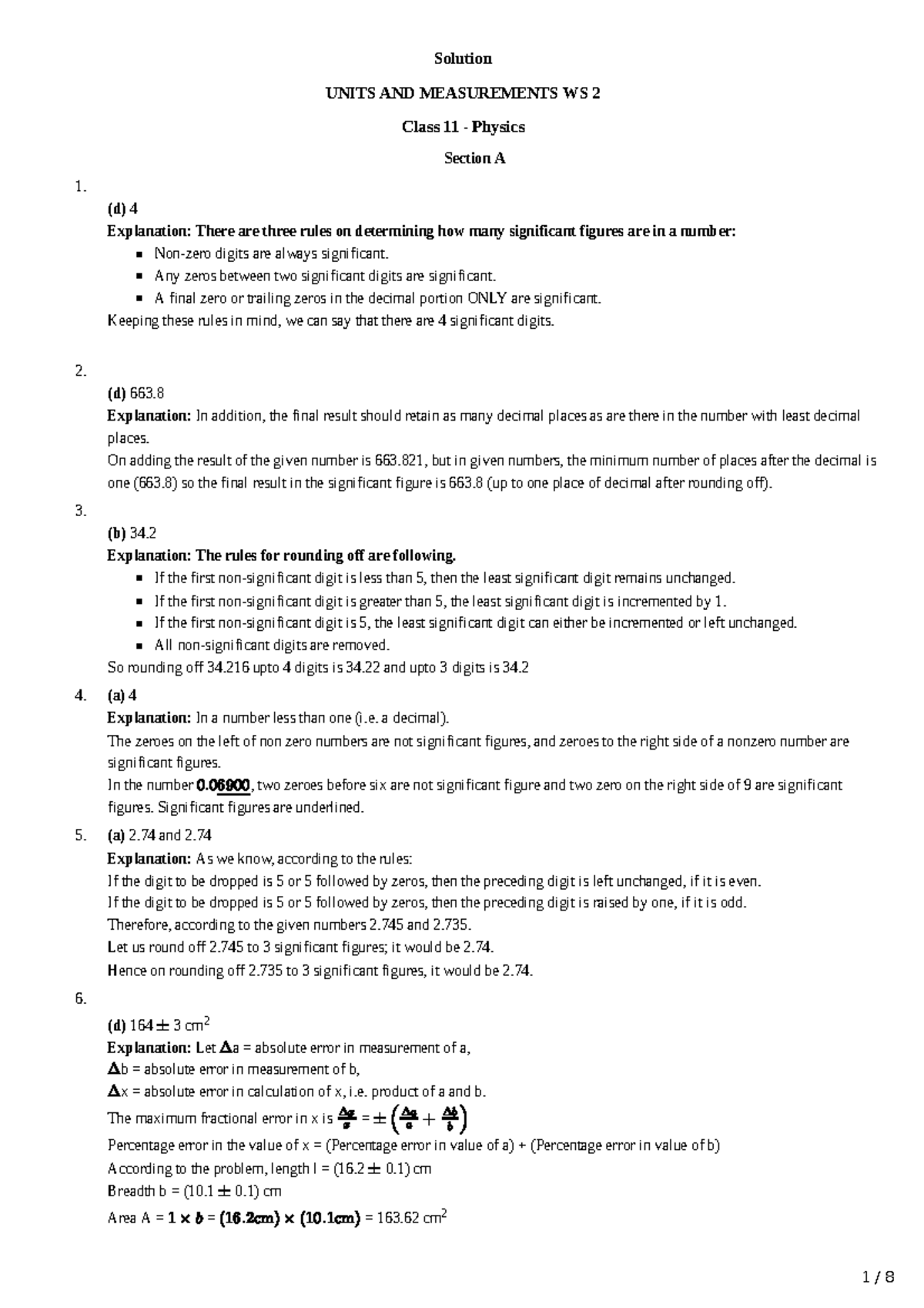 Units and Measurements WS 2 Solutions: Significant Figures Explained ...