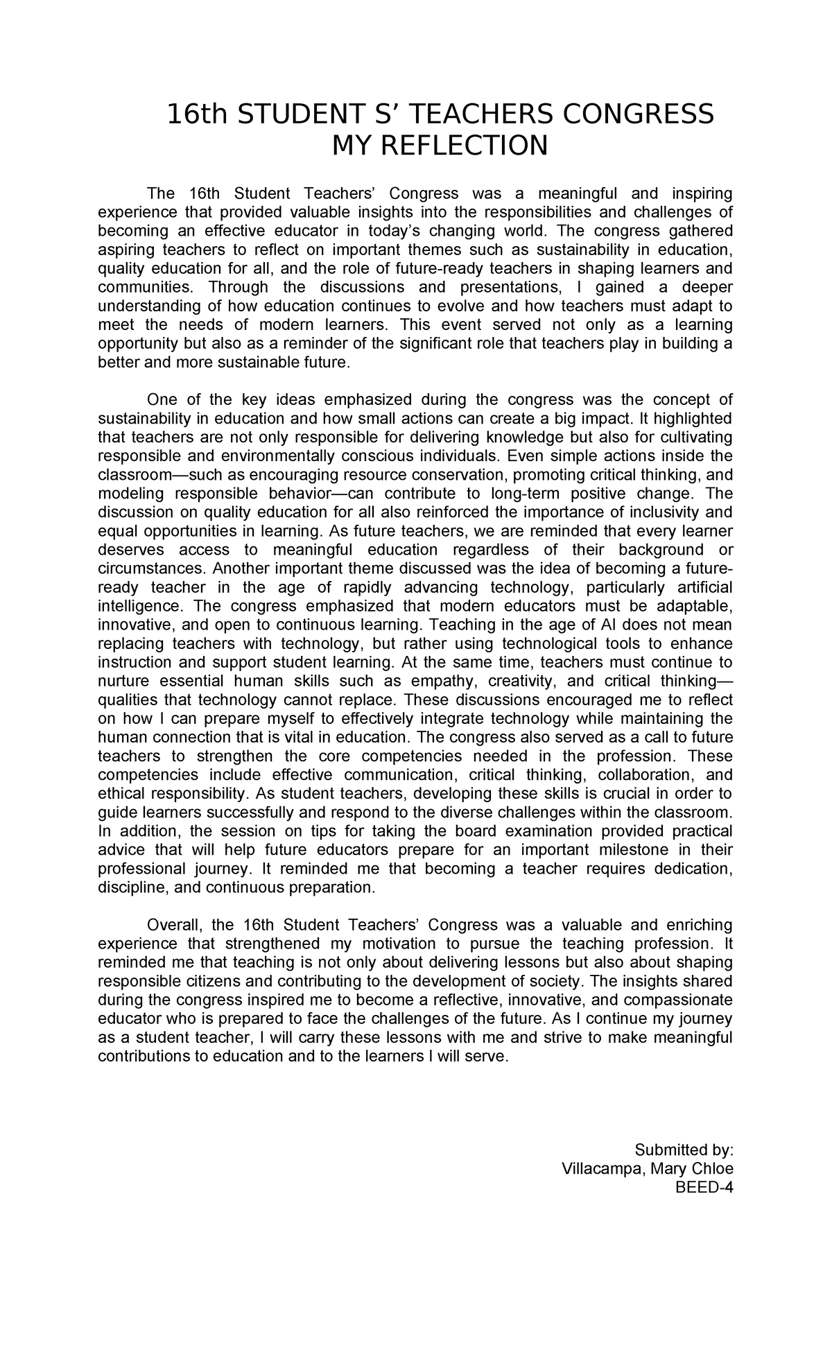 16th Student Teachers Congress Reflection: Insights & Growth - Studocu