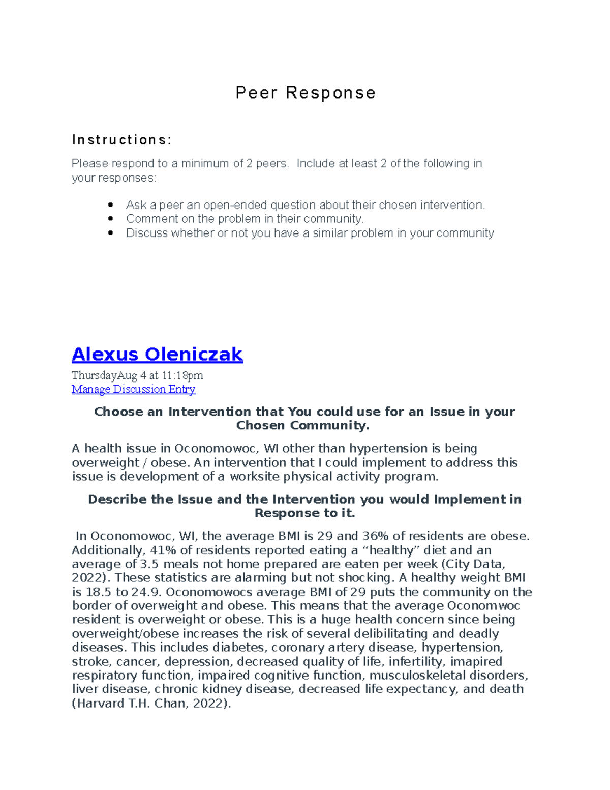 For peer response 5 - P e e r R e s p o n s e I n s t r u c t i o n s ...