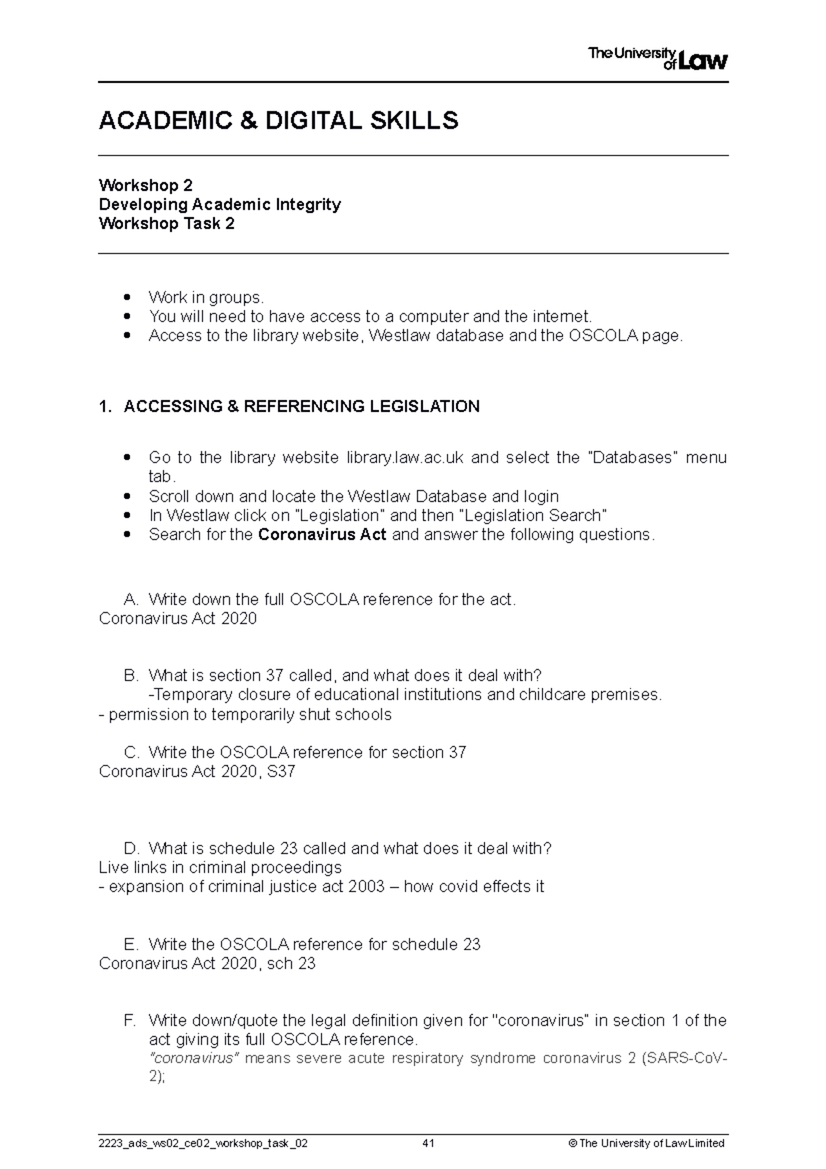 Academic and digital workshop 2 - ACADEMIC & DIGITAL SKILLS Workshop 2 ...