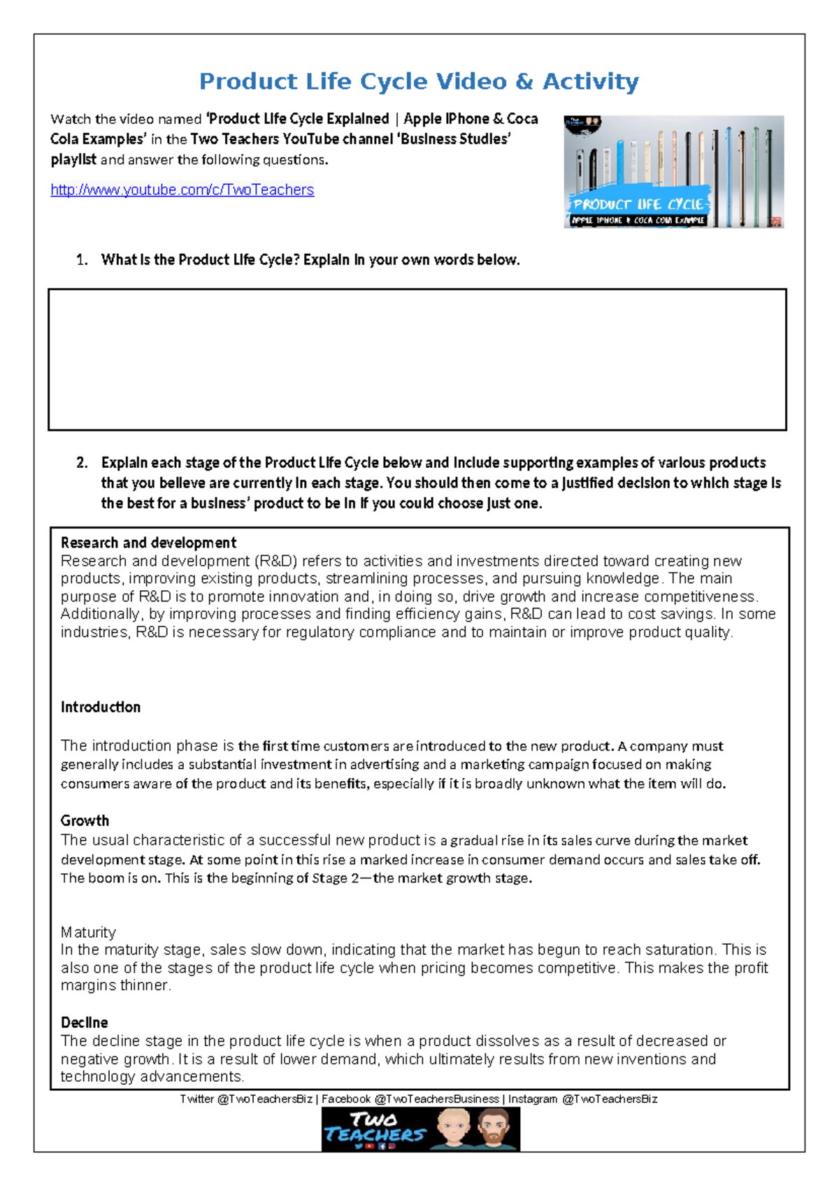 Product Life Cycle Activity - Business Studies 18FGiles - Studocu
