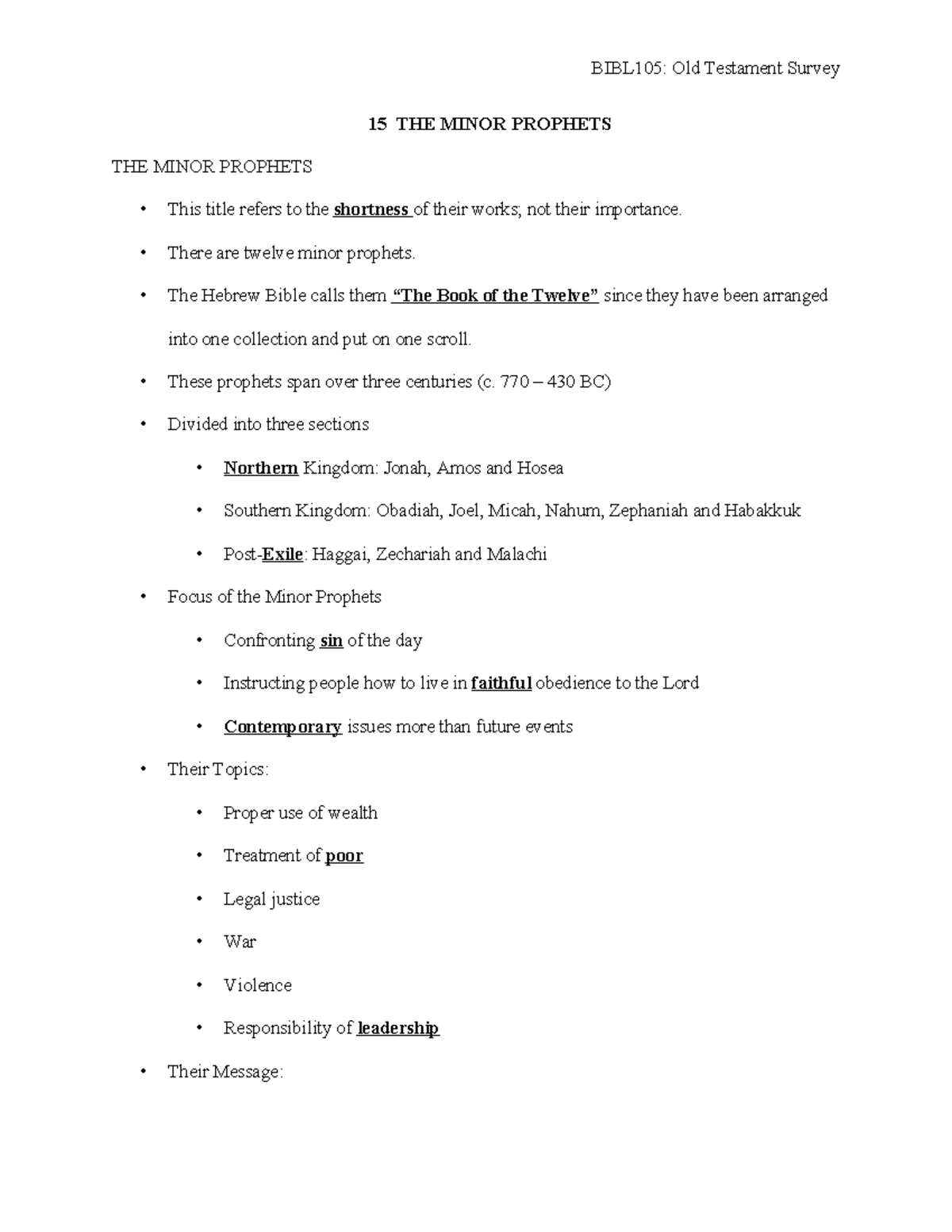 Major Themes of the Minor Prophets - BIBLE 105 Notes - Studocu