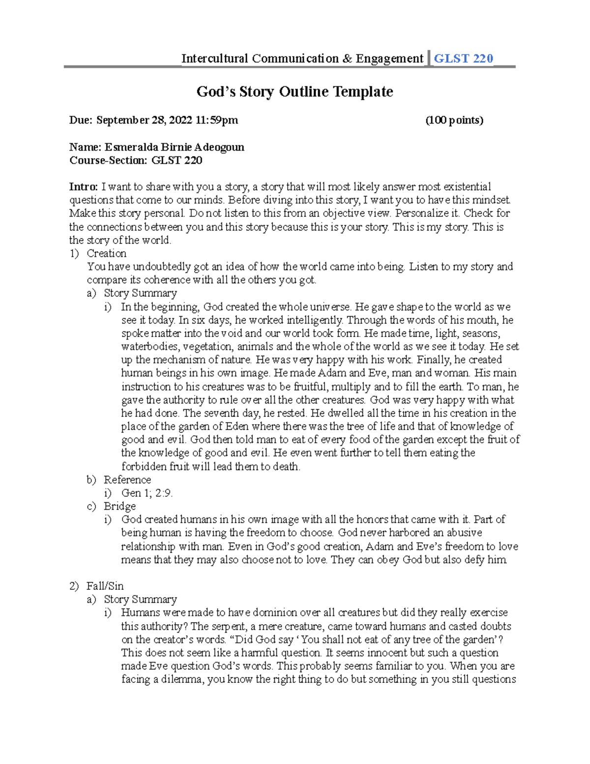 GLST 220 God's Story Outline Template - God’s Story Outline Template ...