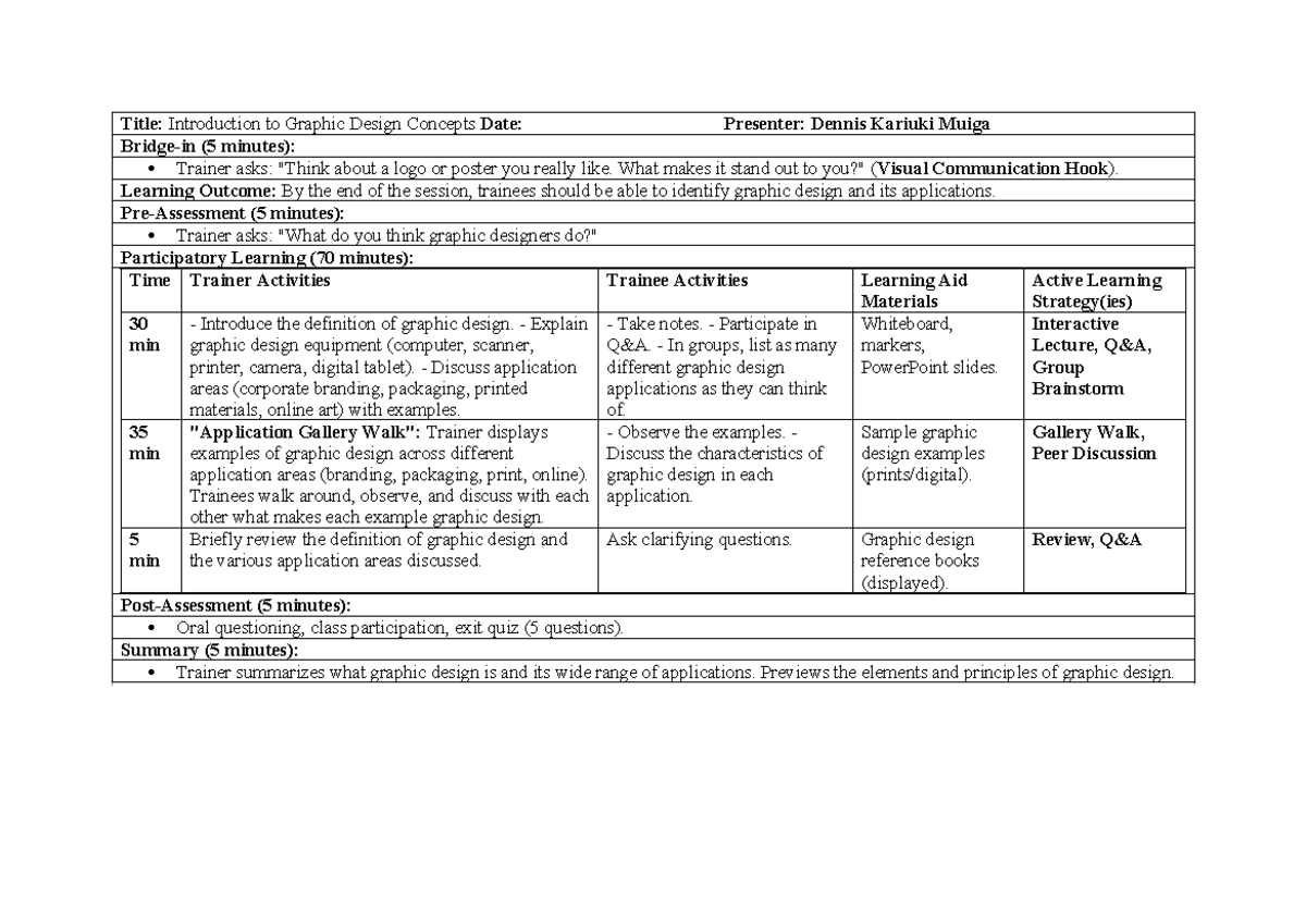 Graphic Design Session Plan: Concepts, Elements, and Layout Techniques ...
