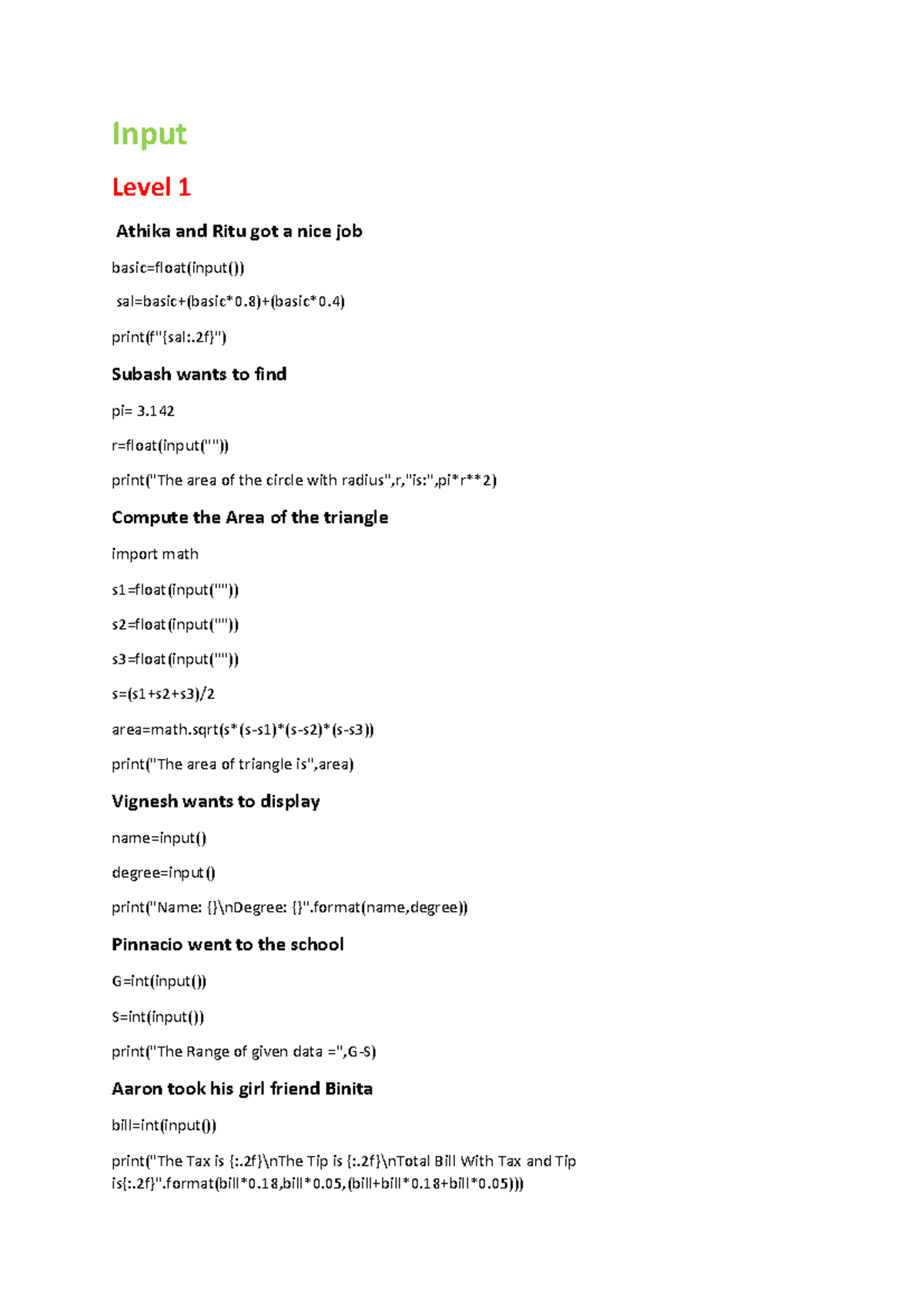 729586481 elab python 1 - Input Level 1 Athika and Ritu got a nice job ...