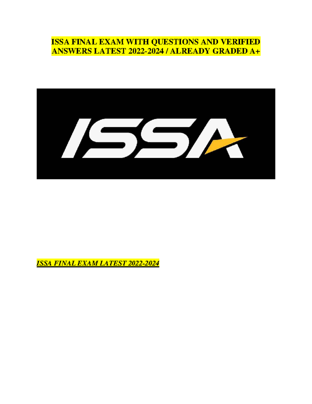 ISSA Final Exam Questions & Verified Answers (2022-2024) - Studocu