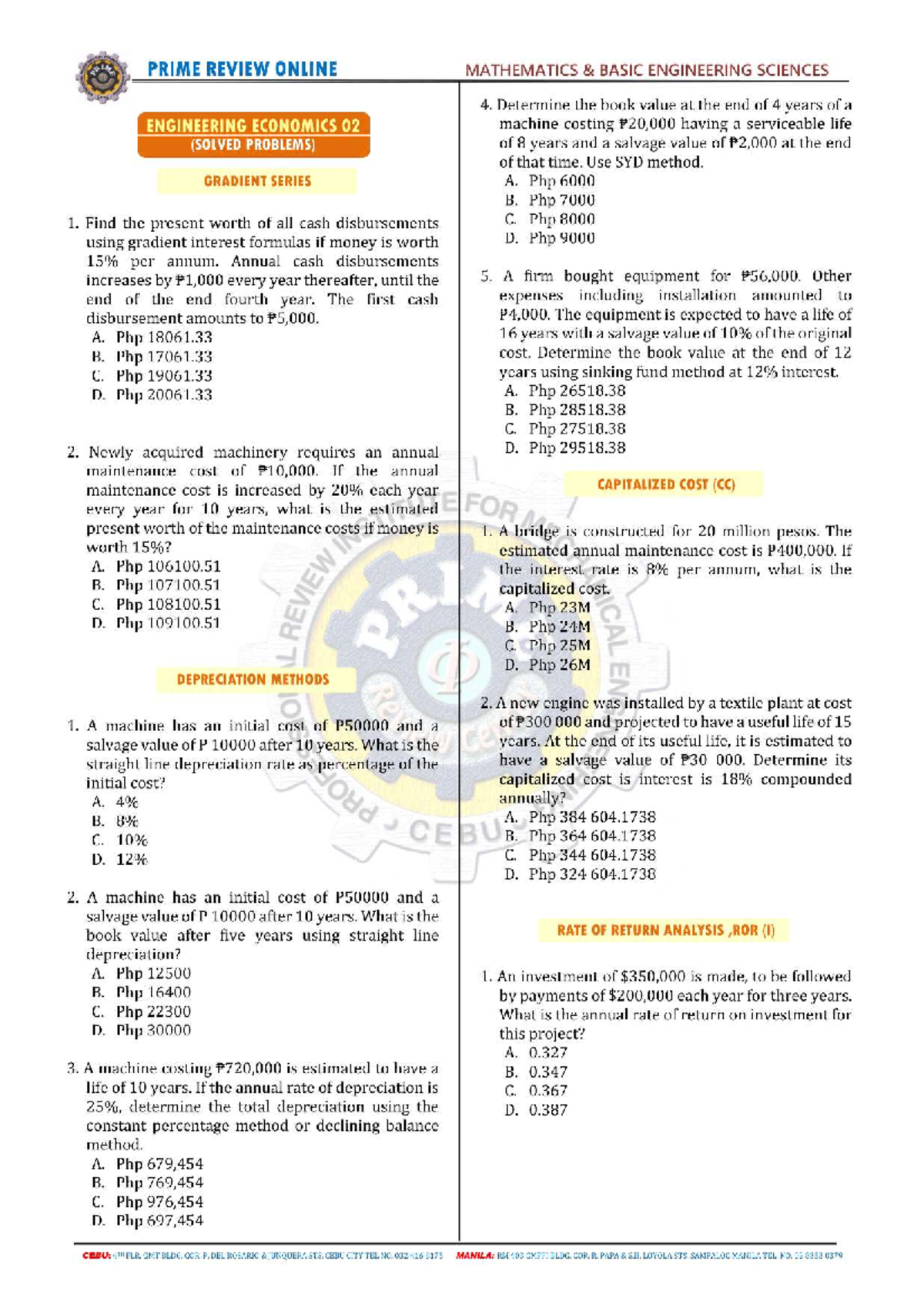 PRIME REVIEW: ENGINEERING ECONOMICS 02 SOLVED PROBLEMS & ANALYSES - Studocu