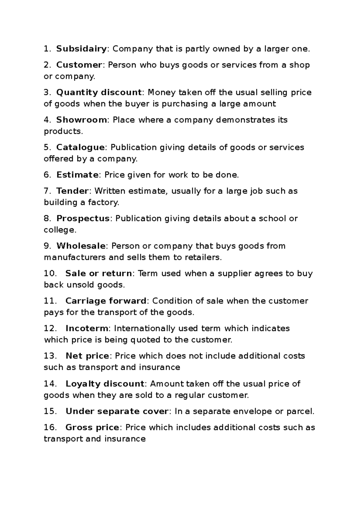 TTTM - Glossary of Key Business Terms and Definitions - Studocu