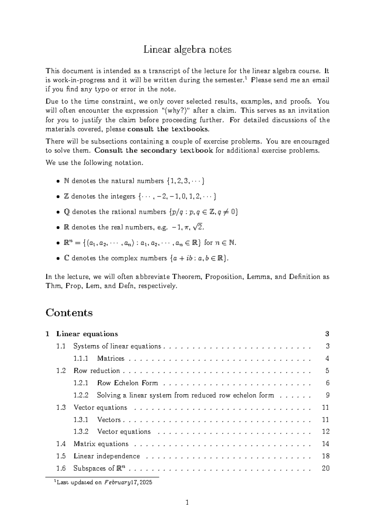 Linear algebra lecture notes (MATH 101) - Studocu