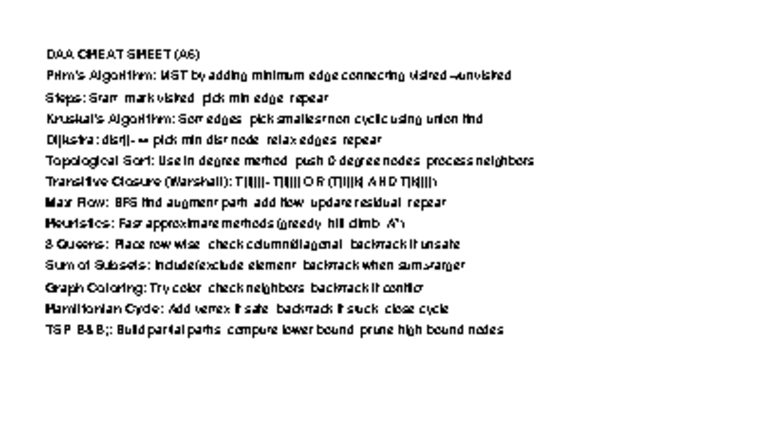 DAA A6 Theory Algorithms - DAA CHEAT SHEET (A6) Prim’s Algorithm: MST ...