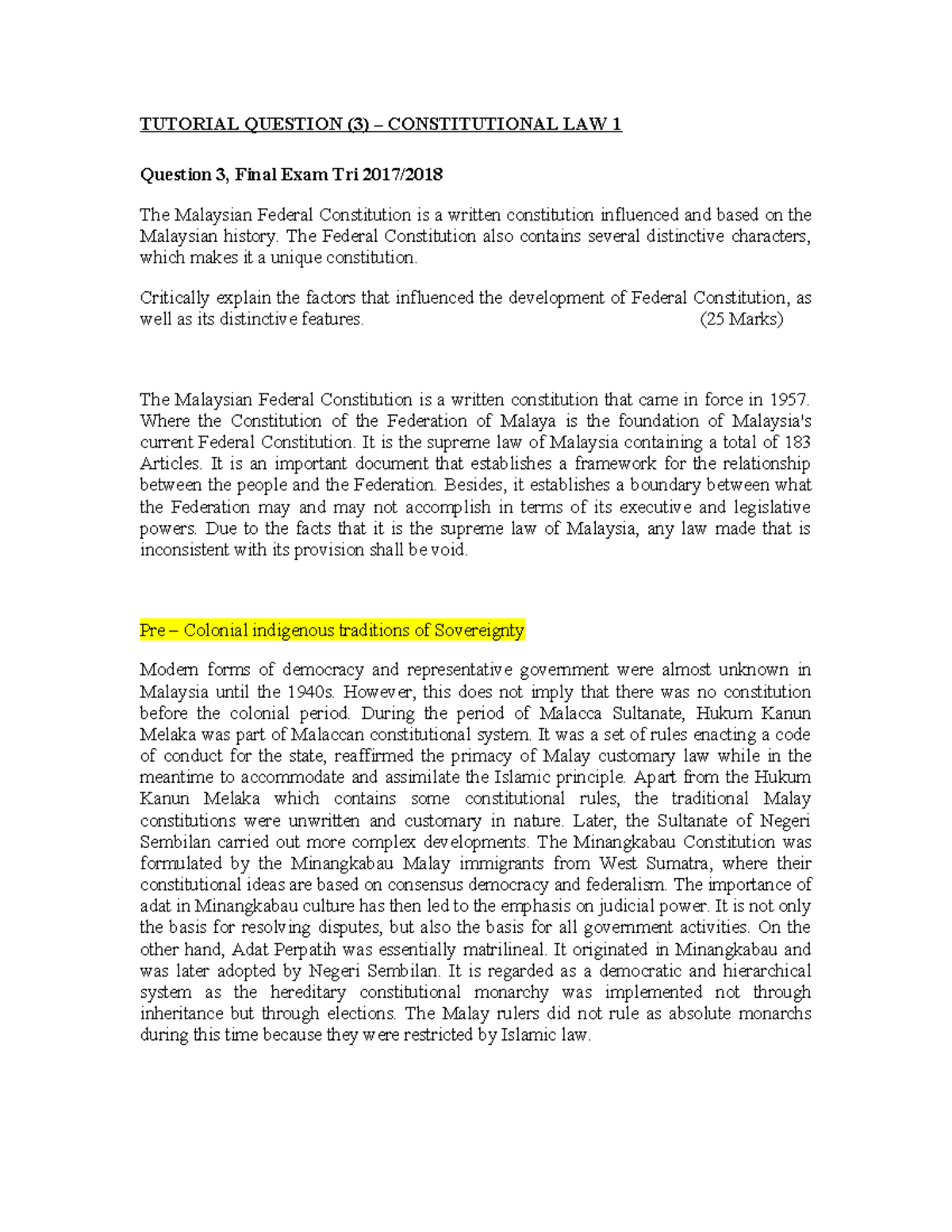 Constitutional Law 1: Final Exam Tutorial Question 3 Analysis - Studocu
