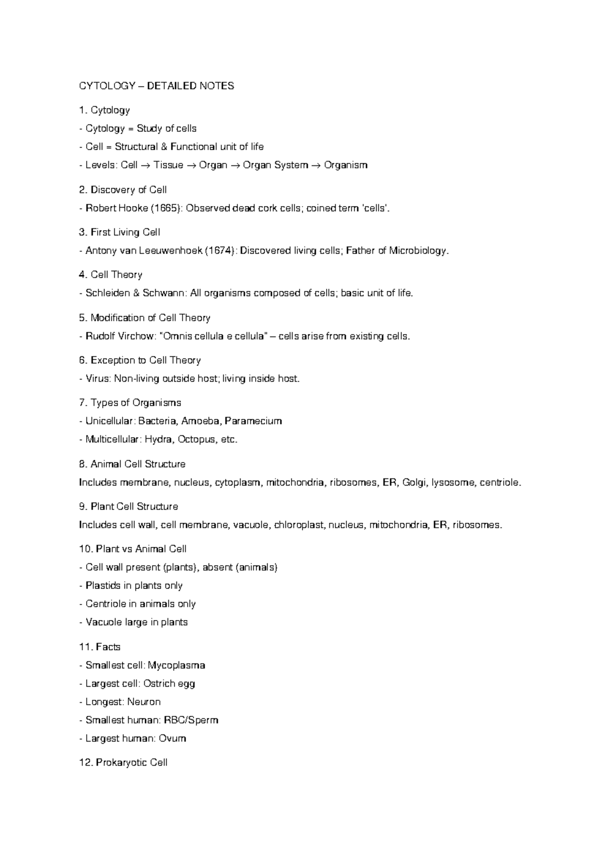 CYTOLOGY NOTES (BIO101) - Comprehensive Study Guide - Studocu