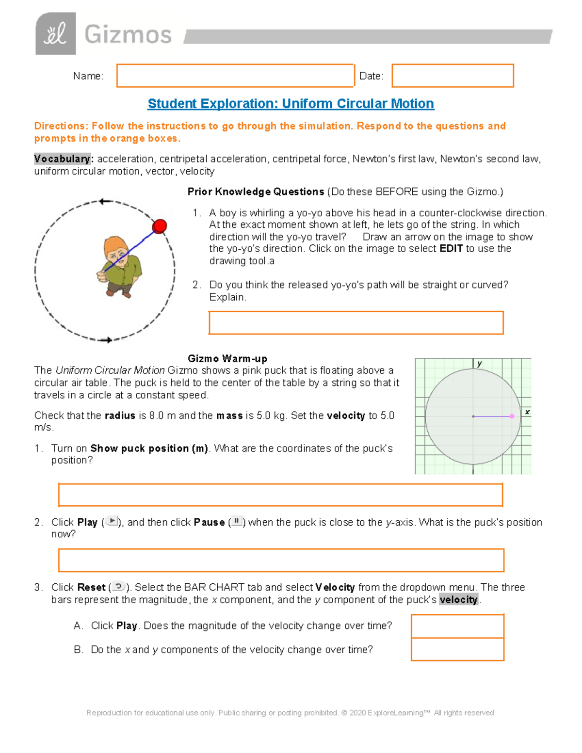 Gizmo Uniform Circular Motion SE - Name: Date: Student Exploration ...